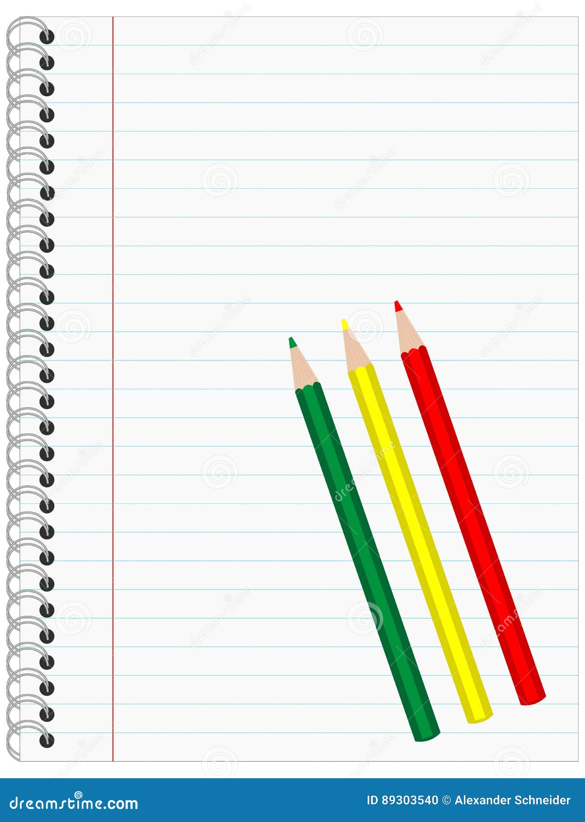 Ring Bond Writing Pad with 3 Colored Pencil Stock Illustration ...