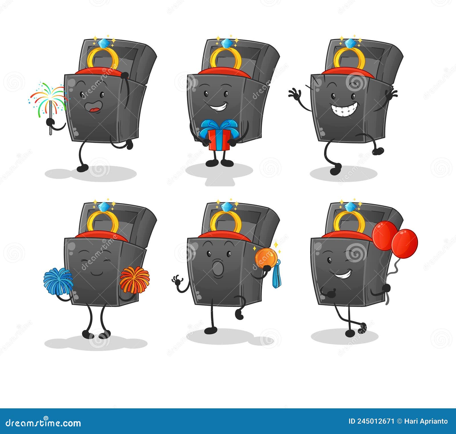 Ring Box Celebration Set Character. Cartoon Mascot Vector Stock Vector ...