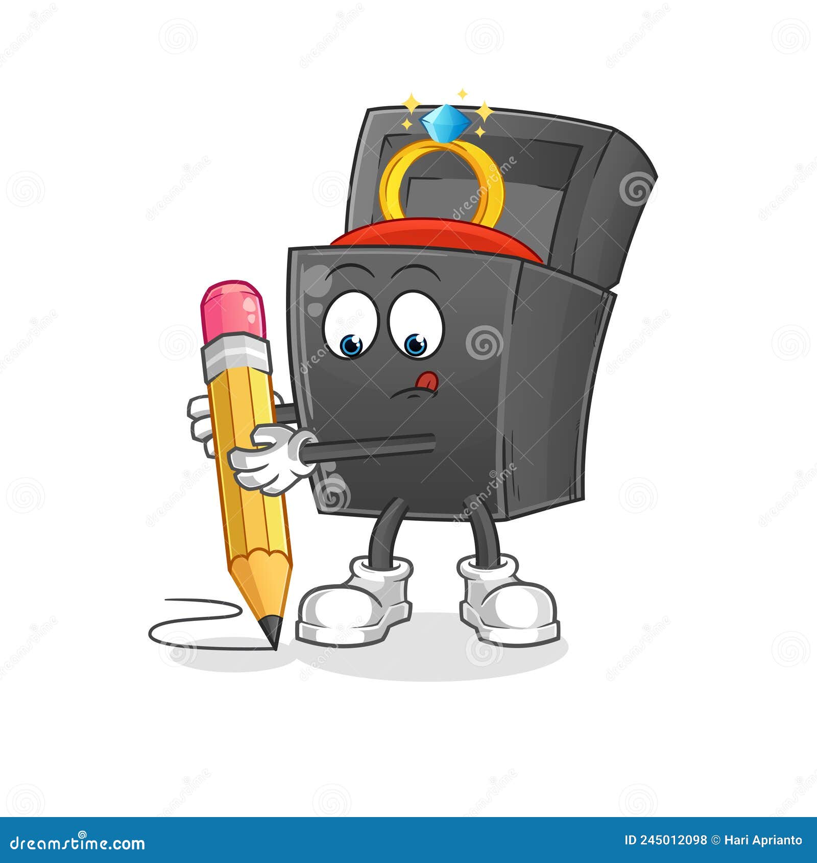 Ring Box Write with Pencil. Cartoon Mascot Vector Stock Vector ...