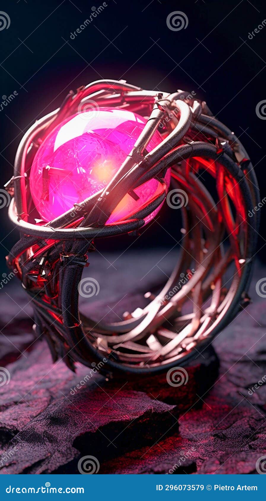 Ring with a Bright Pink Stone Inside a Decorativ, Stock Image - Image ...