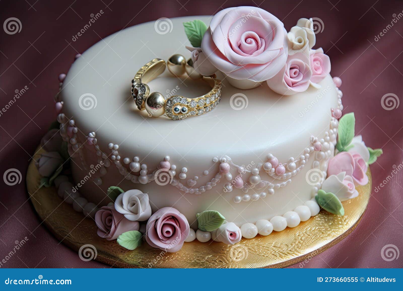 Ring Cake Decorated with Sugar Roses and Pearls Stock Illustration ...
