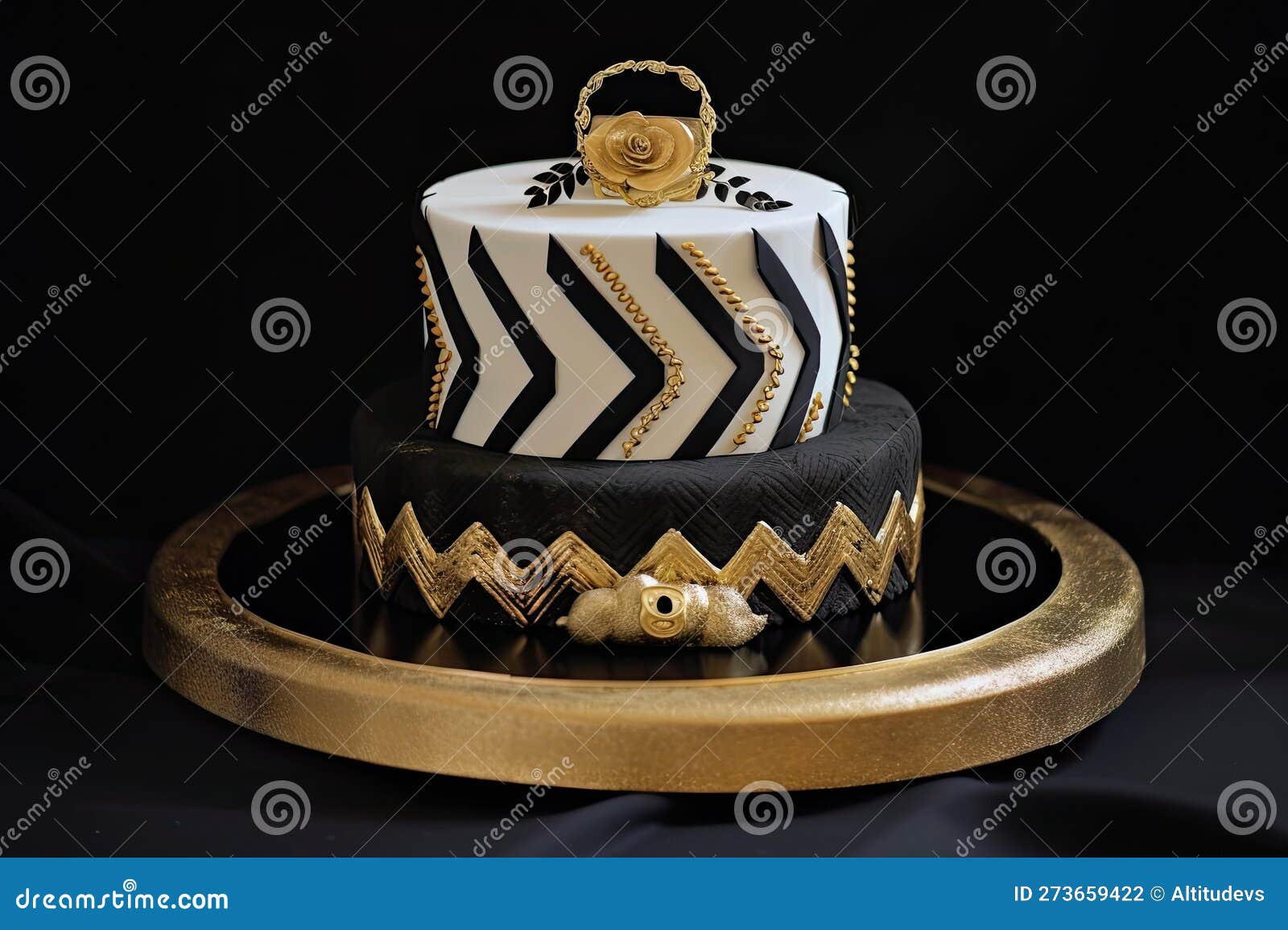 Ring Cake with Gold Rush Theme and Zigzag Design Stock Illustration ...
