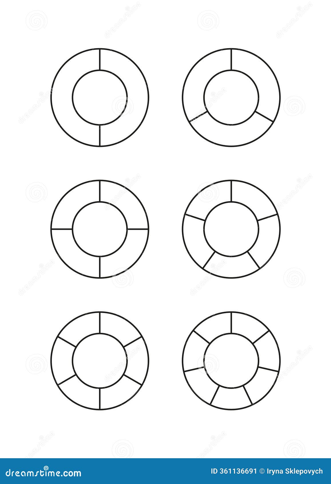 Ring Chart Templates with 2, 3, 4, 5, 6 and 7 Pieces. Circle Section ...