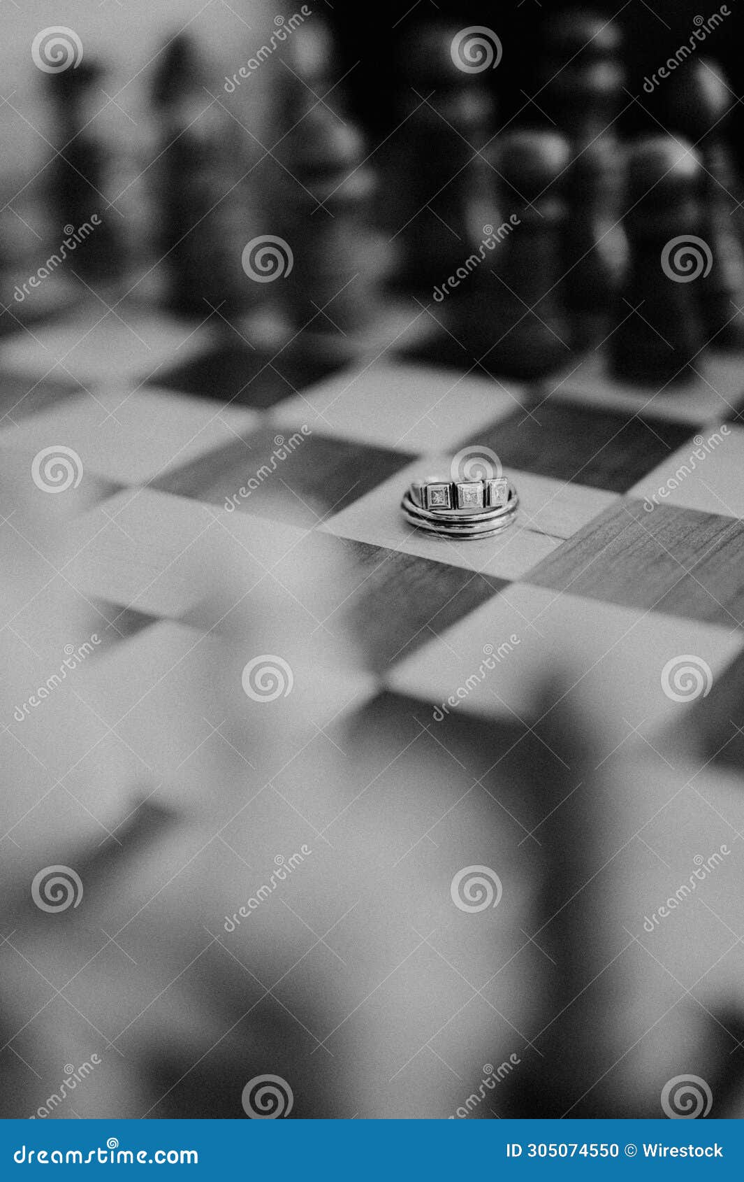 Ring on Chess Board with Scattered Pieces Stock Photo - Image of play ...