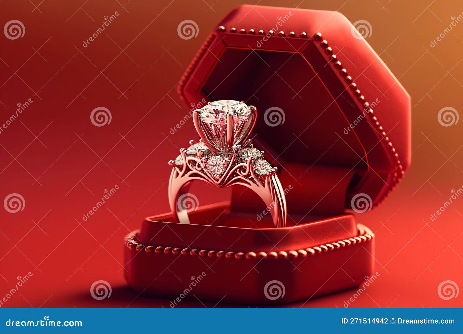 Ring with a Diamond in a Box on a Red Background Generative AI Stock ...