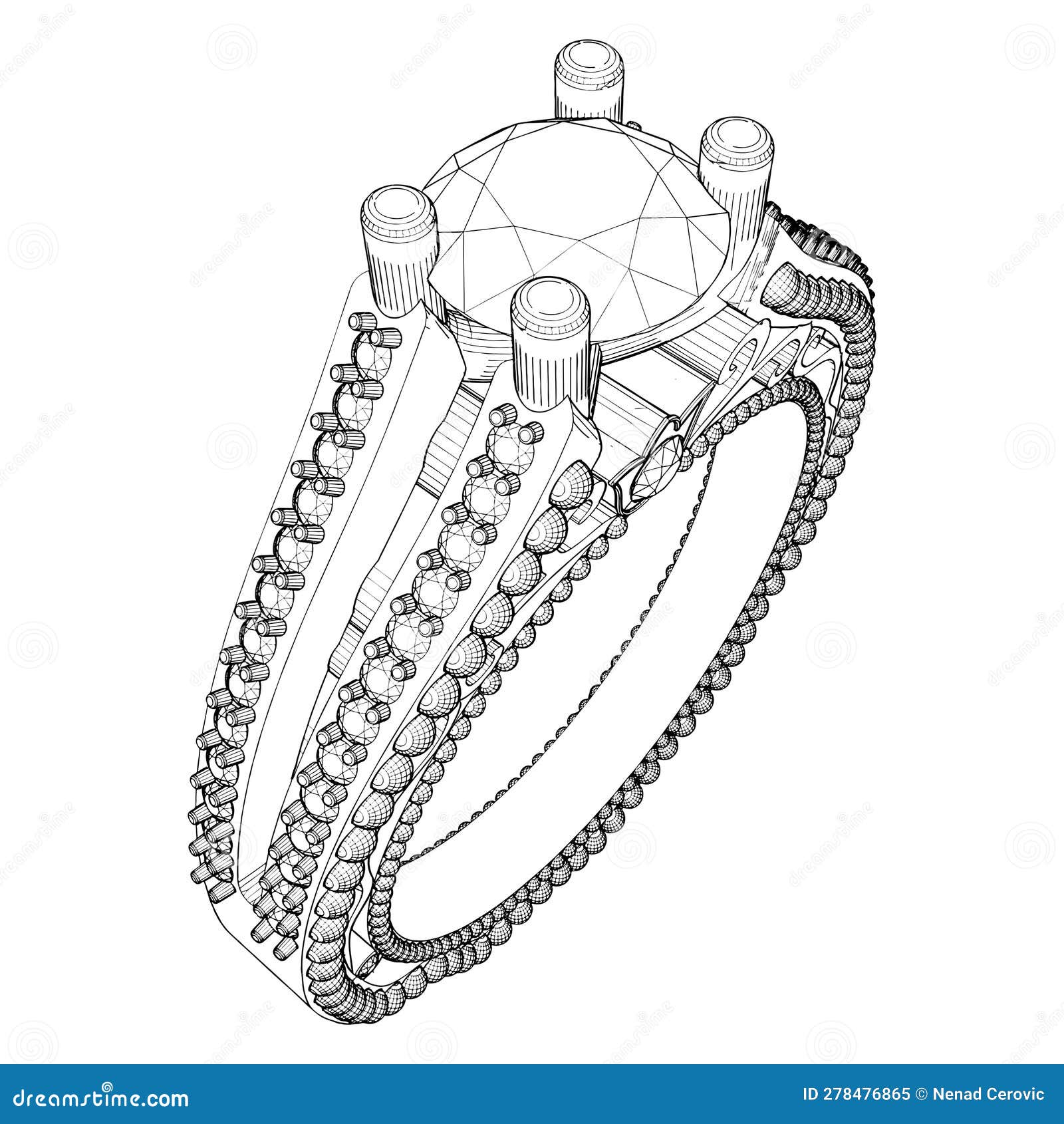 Ring with Diamond Crystals Vector. Illustration Isolated on White ...