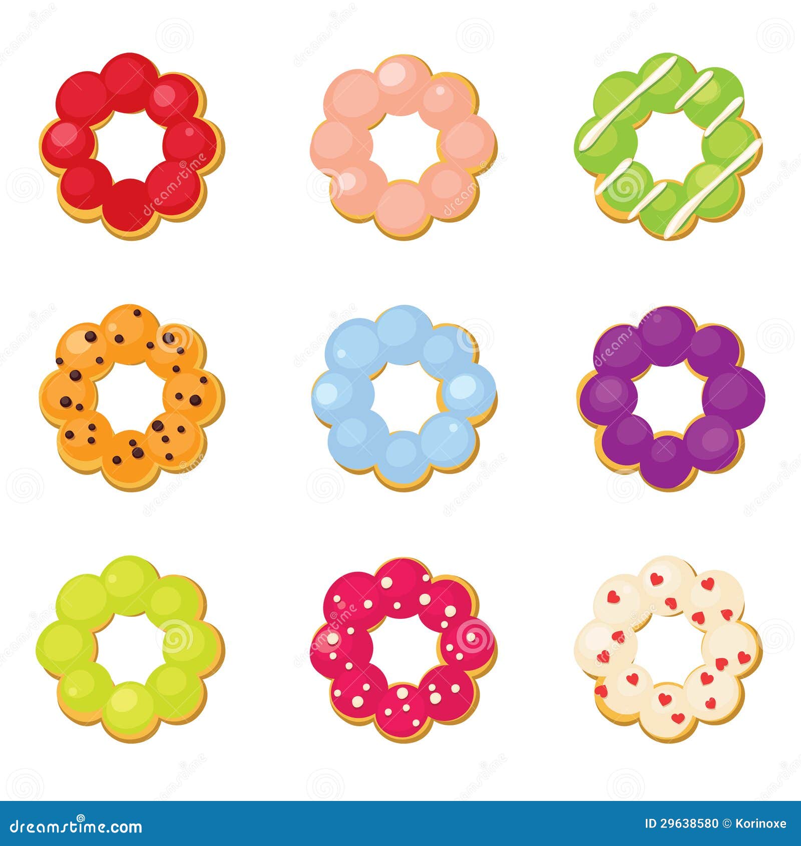 Ring donuts set stock vector. Illustration of hole, green - 29638580