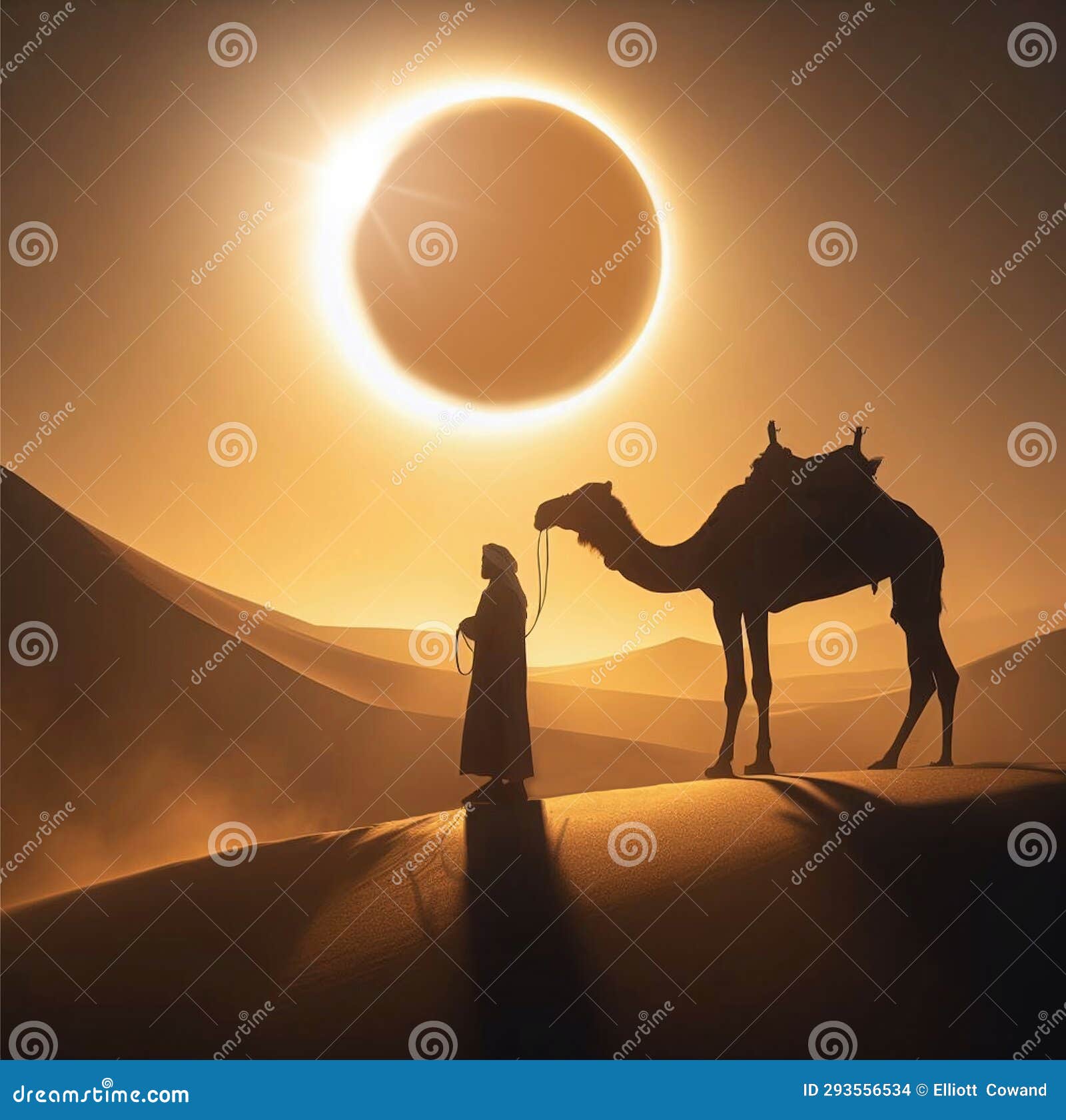 Ring of Fire Annular Eclipse Over Desert Stock Illustration - Illustration of eclipse, lighting ...