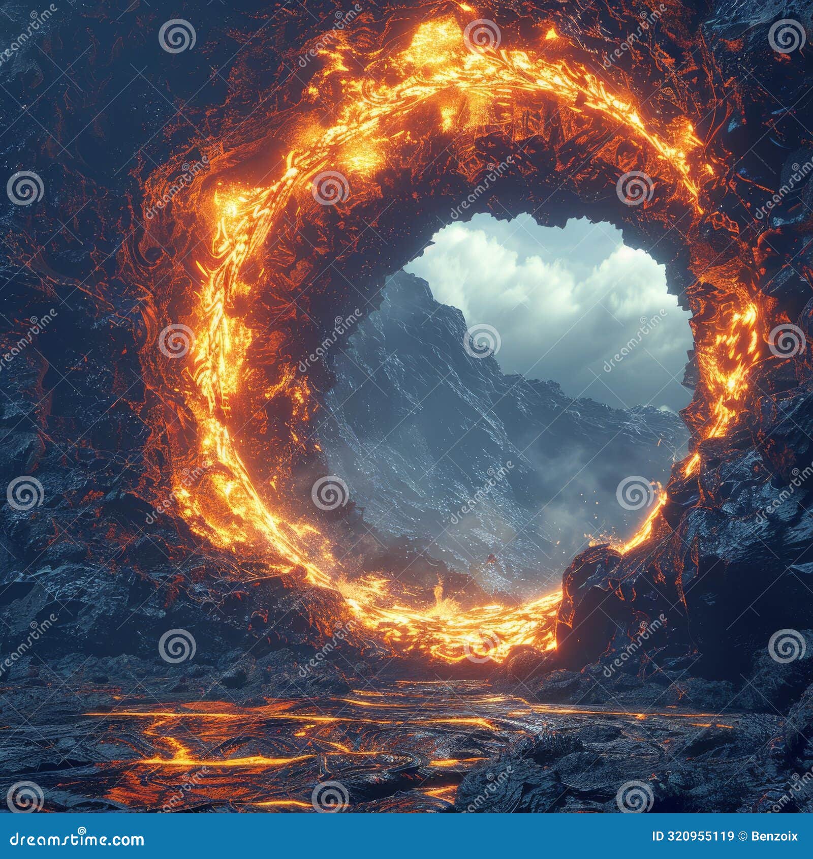 A Ring of Fire Encircles a Depression in the Earth Stock Image - Image ...