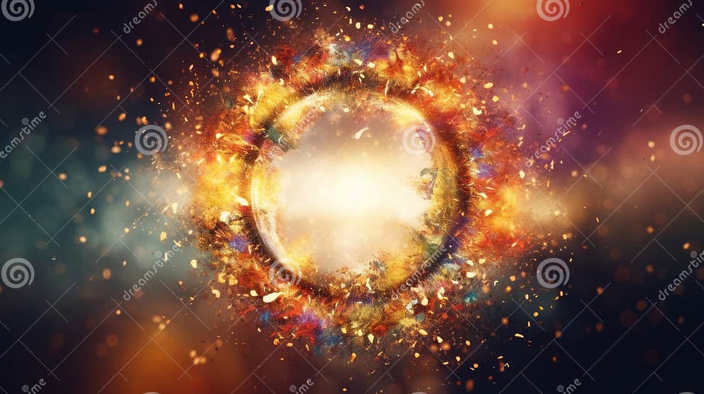 A Ring of Fire with a Explosion of Colored Powder Stock Image - Image ...