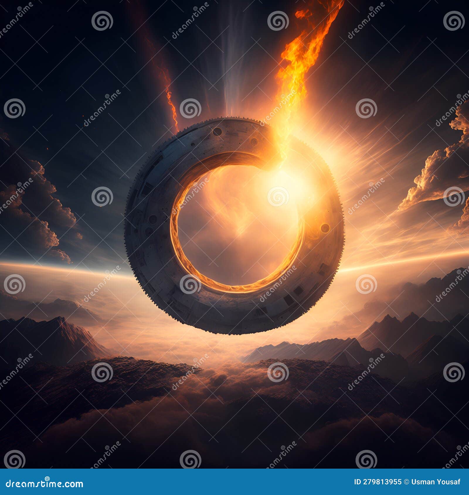 A Ring of Fire Flying through the Sky Stock Illustration - Illustration ...