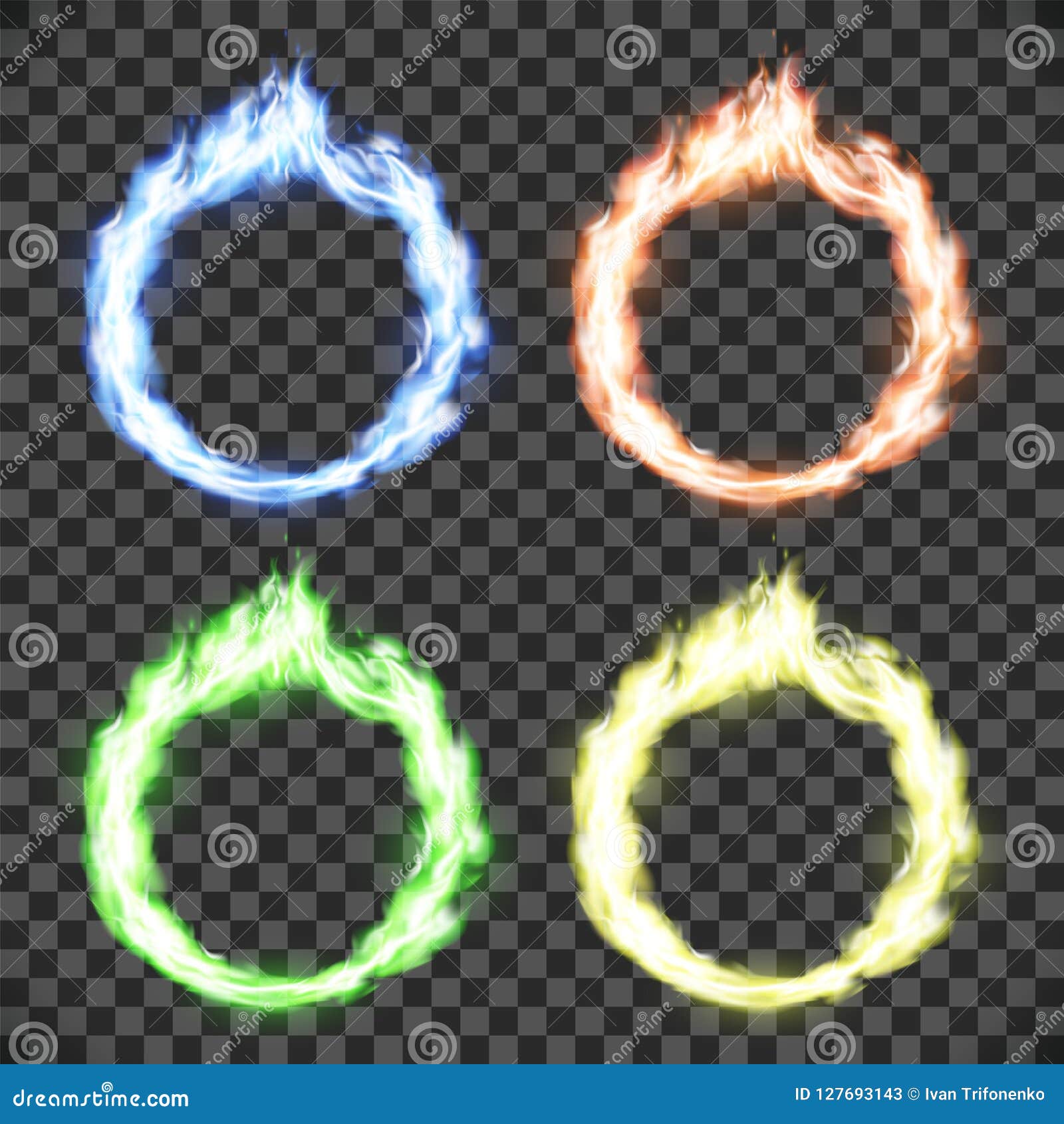 Ring on Fire. Set of Circle Flame Patterns Isolated on Transparent ...