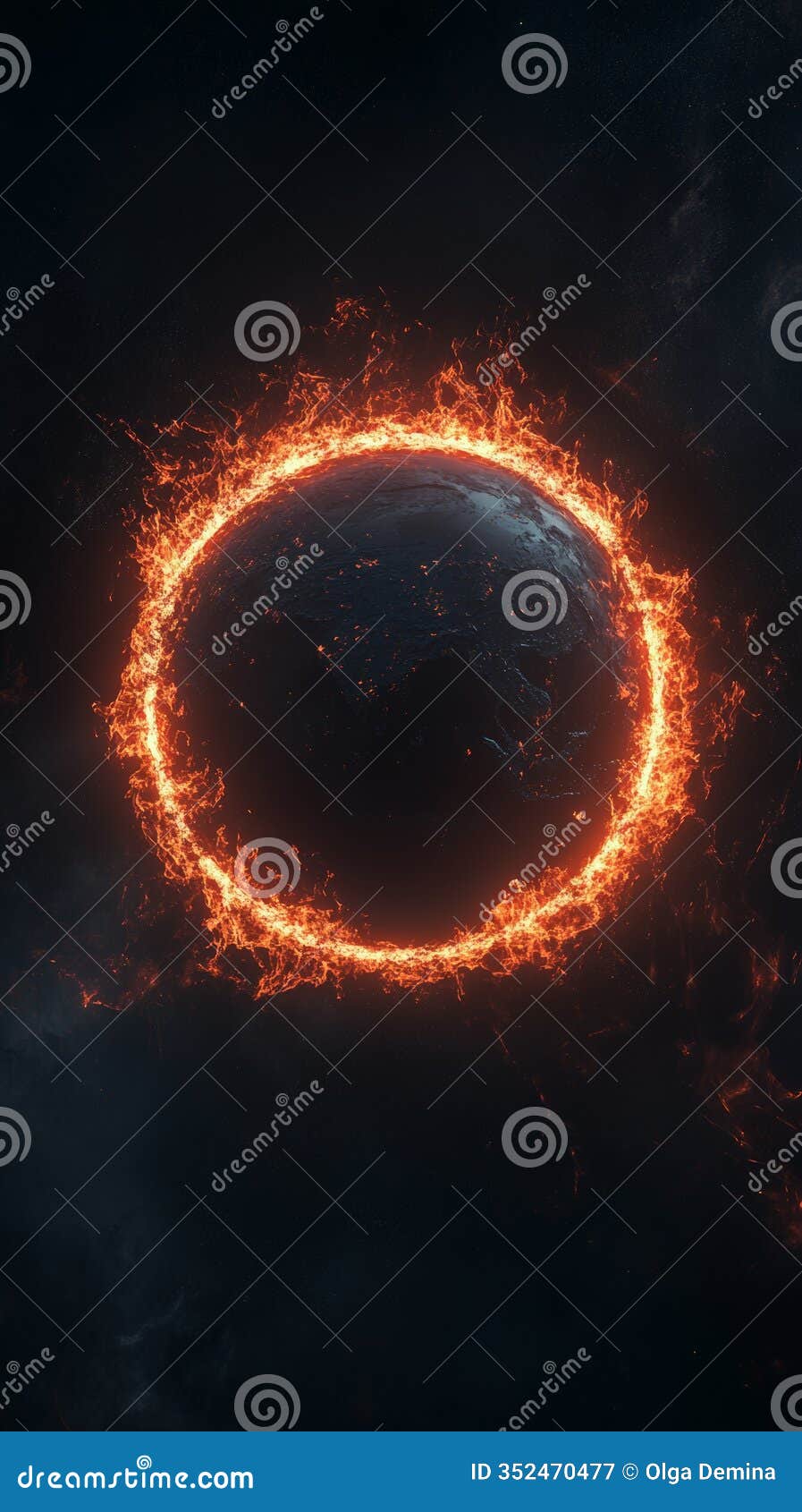 Planet Surrounded by Ring of Fire in Deep Space Stock Image - Image of ...