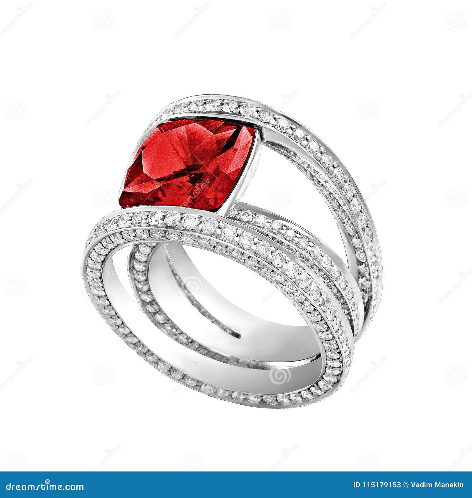 Ring of Gold with Diamonds and a Big Ruby Stock Image - Image of ...