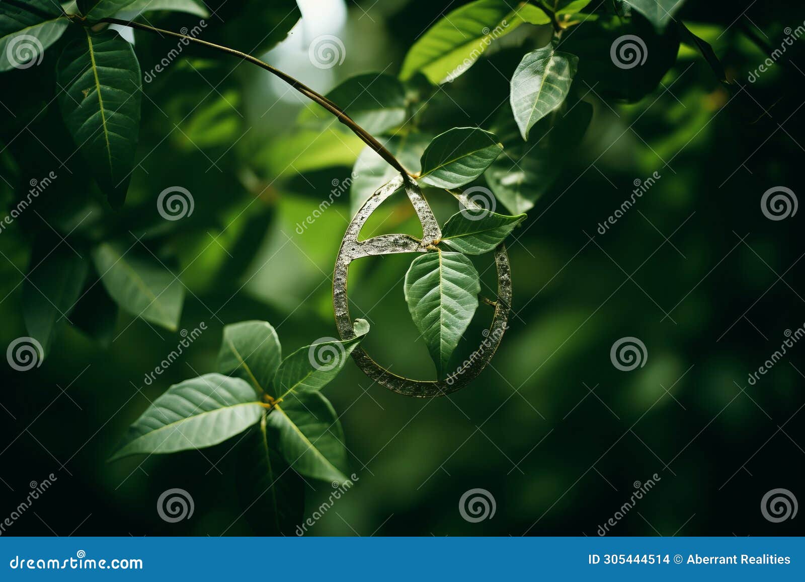 A Ring is Hanging from a Tree Branch with Leaves in the Background ...