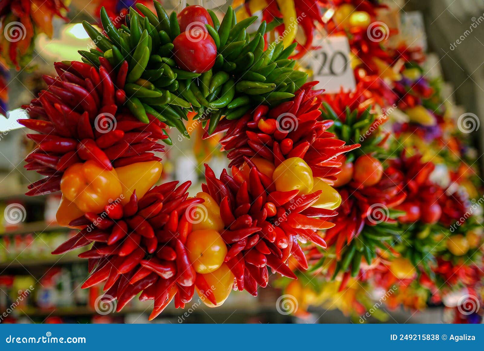 Ring of Hanging Various Chili Peppers Stock Photo - Image of colours ...