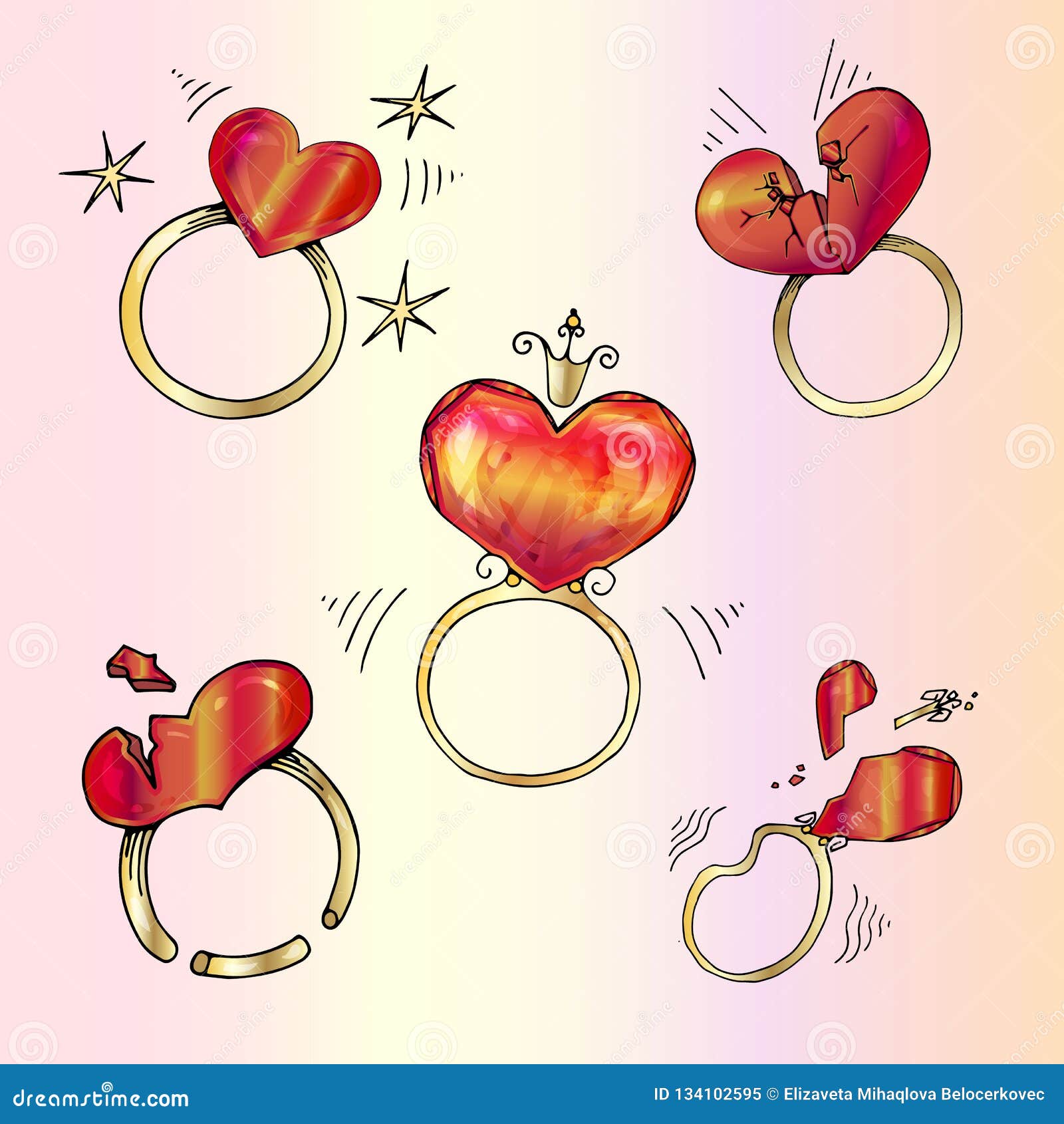 Ring with Heart and Ring with a Broken Heart Stock Vector ...