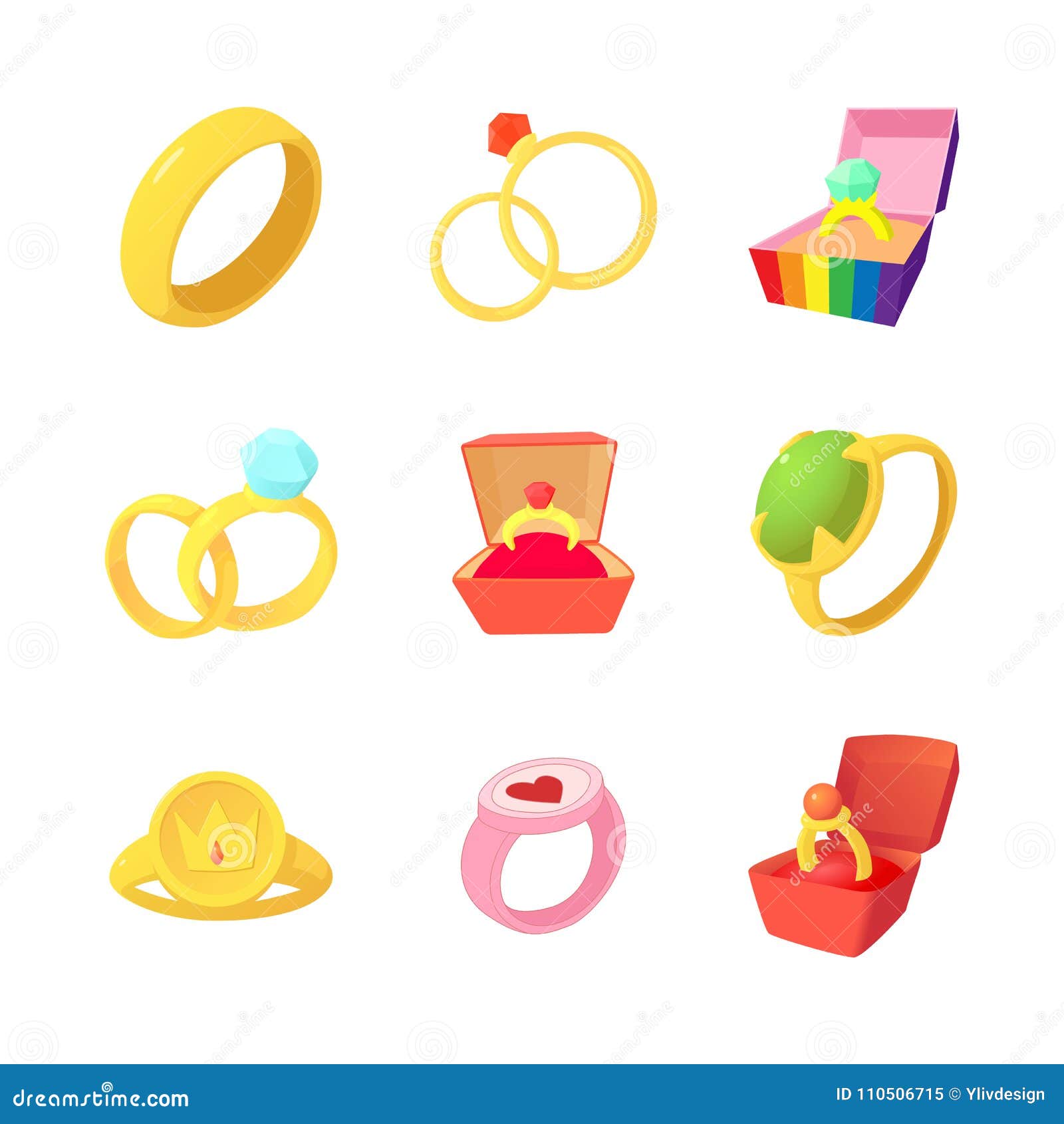 Ring Icon Set, Cartoon Style Stock Vector - Illustration of gift, love ...