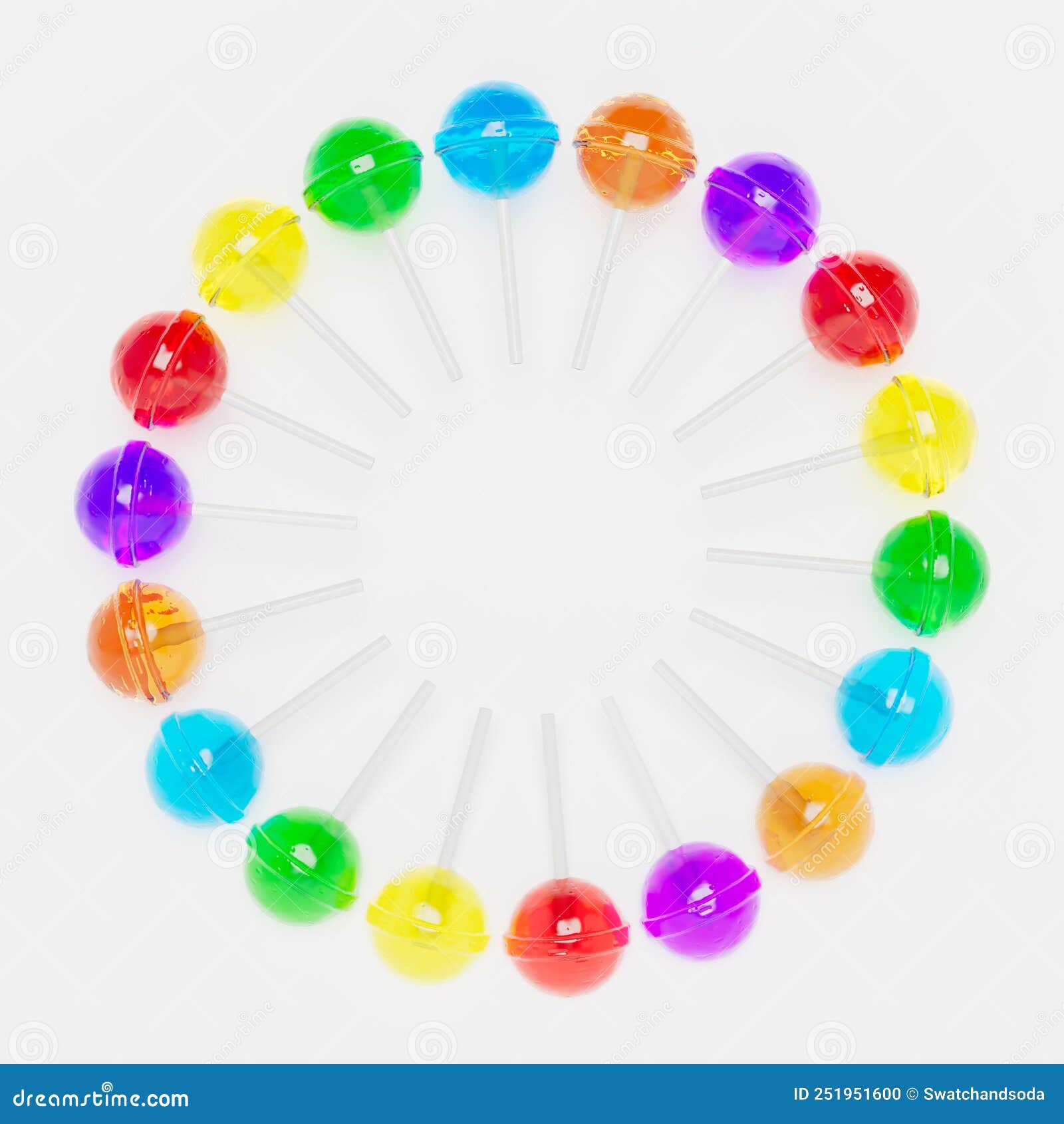 Ring of Multicolored 3D Rendered Lollipops Over White Background Stock ...