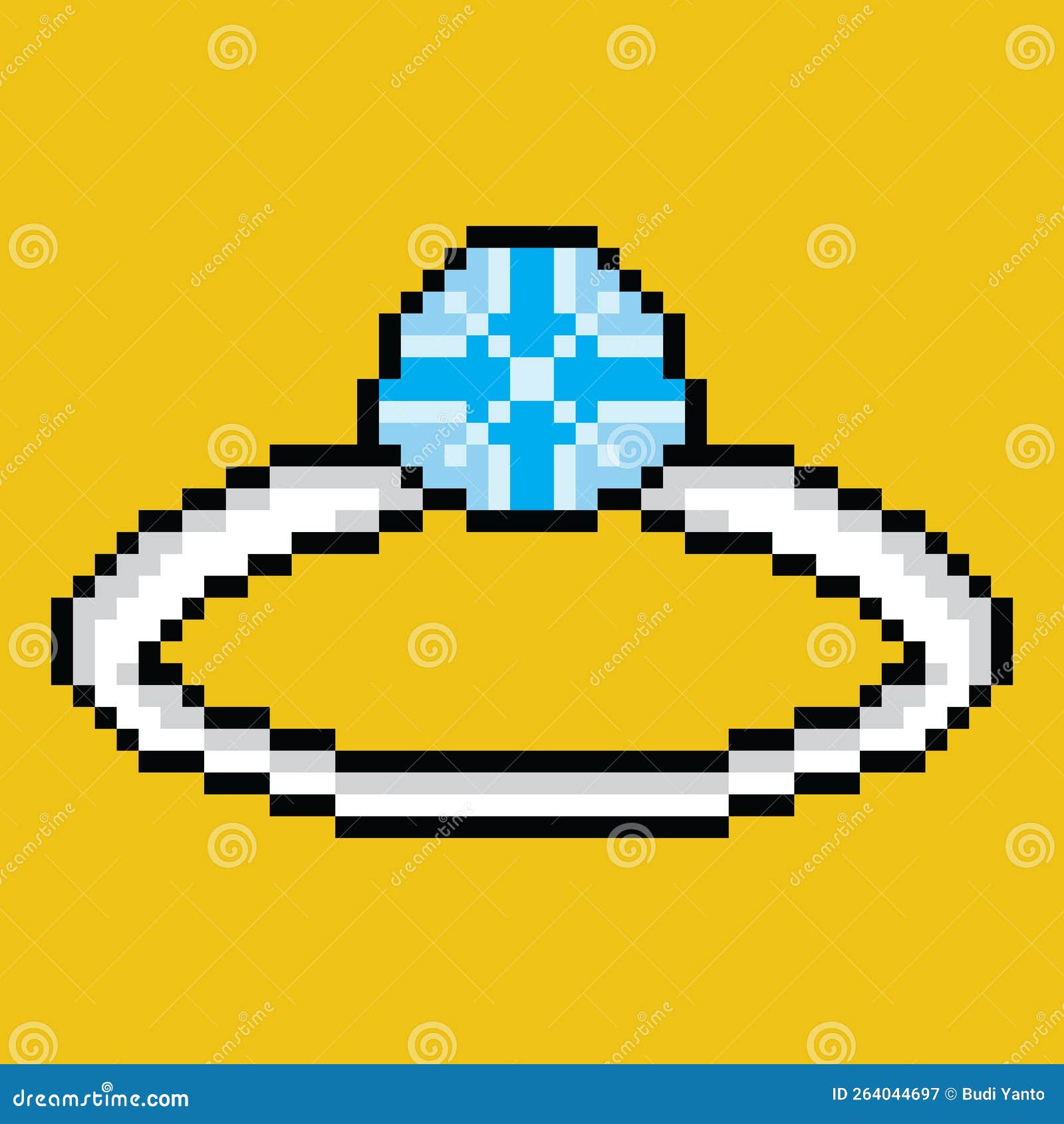 Ring Object with Gems Design Pixel Art on Yellow Background Stock ...