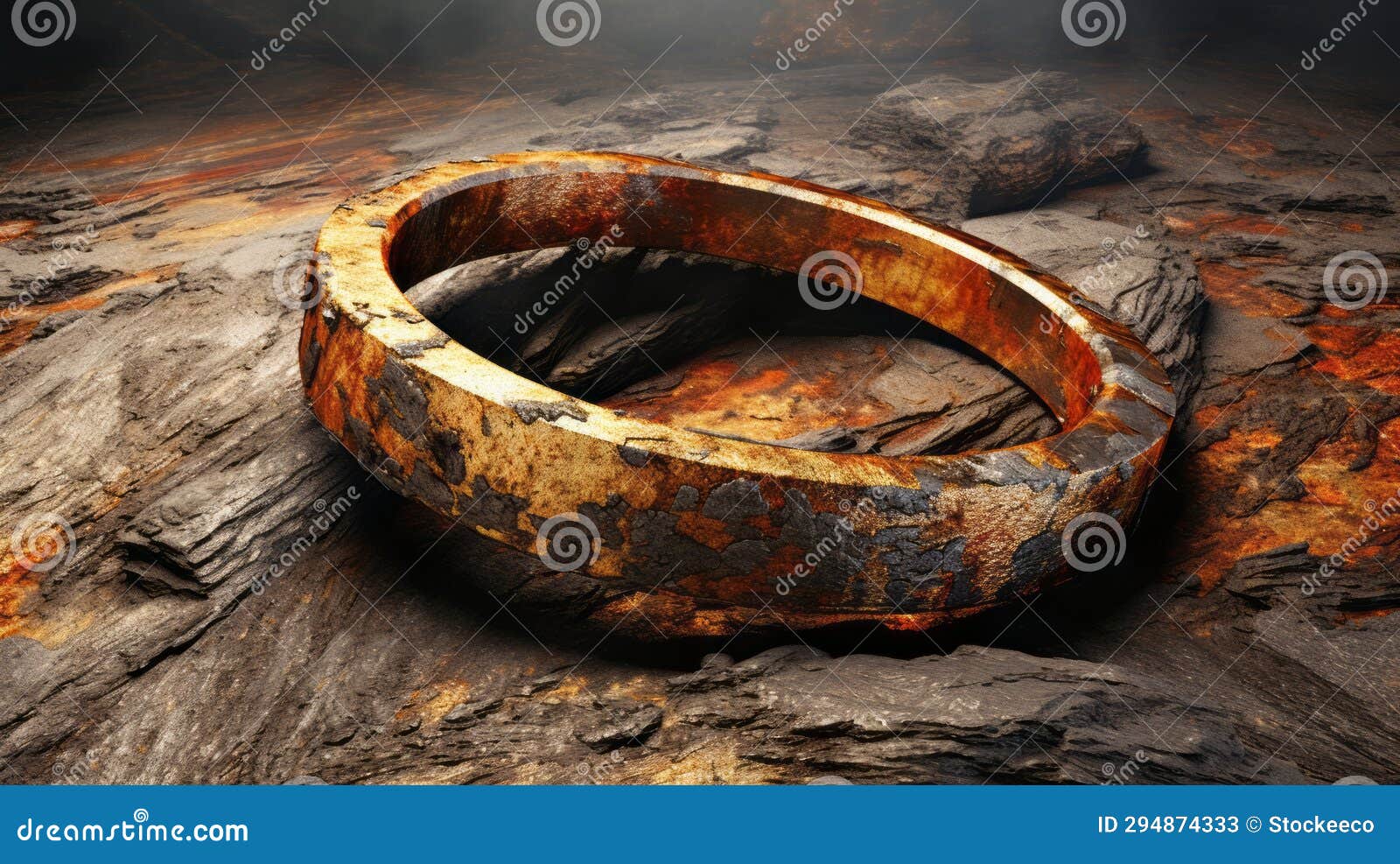 Rusted Metal Ring on Rock: Realistic Detailed Rendering Stock ...