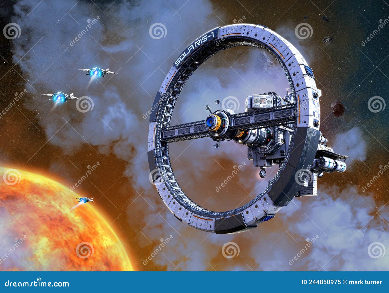 Ring Shaped Space Station 3D Illustration Stock Illustration ...