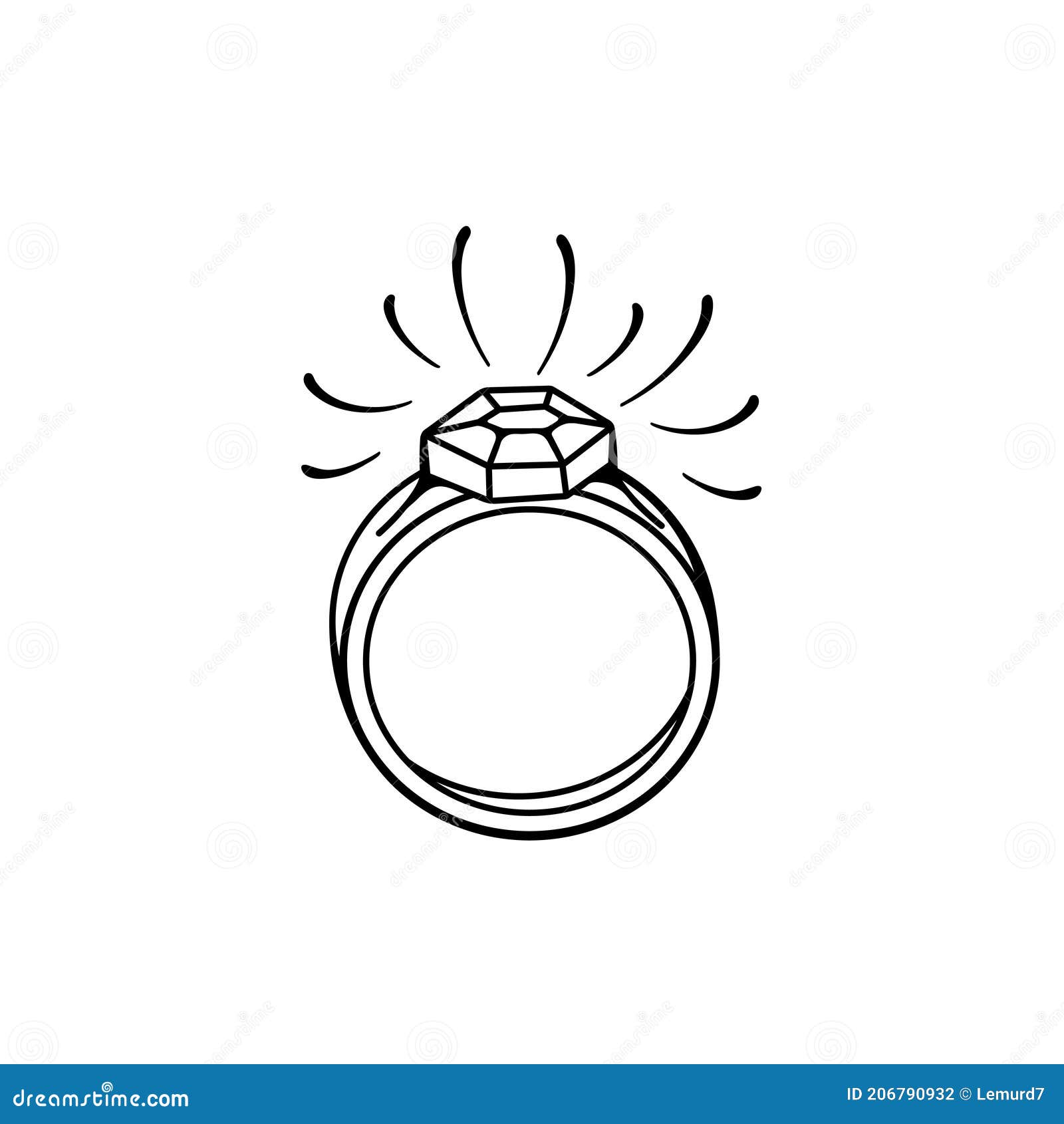 Ring with a Shiny Stone. Hand Drawn Vector Illustration in Doodle Style ...