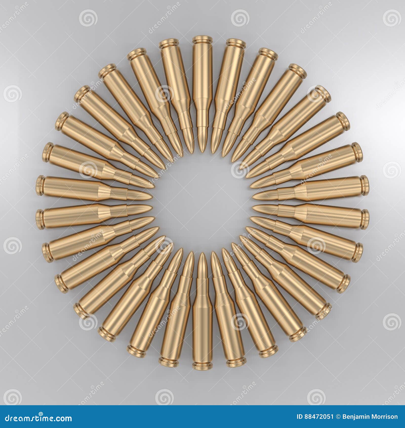 Ring of Silver Rifle Rounds on Reflective Surface Stock Illustration ...