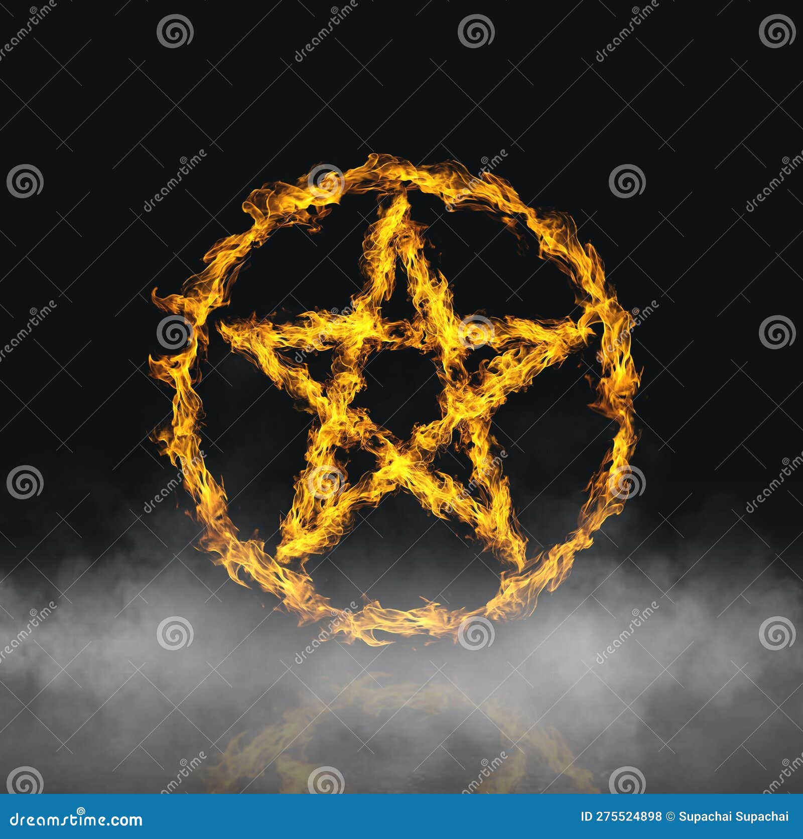 Ring and Star of Fire in Black Smoke Background Stock Illustration ...