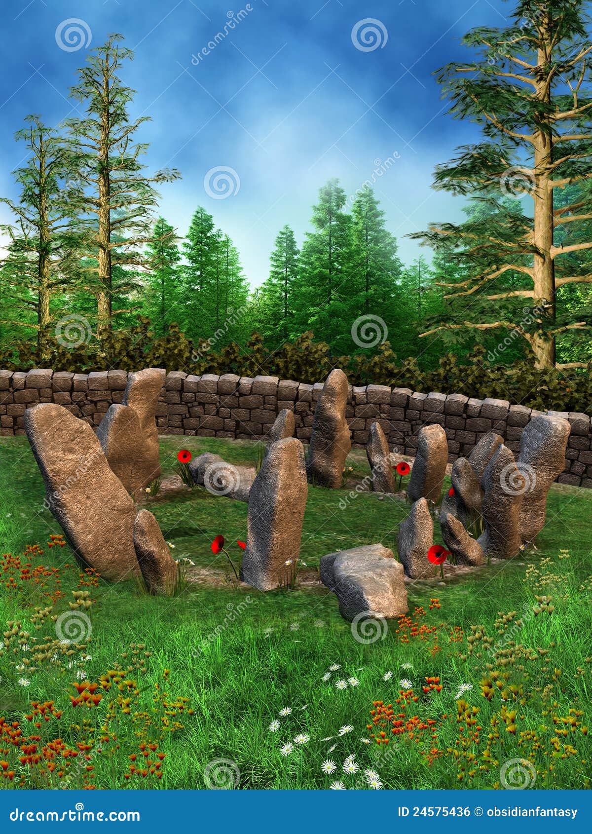 Ring of stones on a meadow stock illustration. Illustration of wall ...