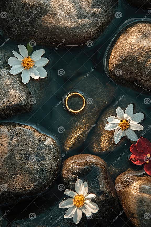 Ring in a Stream with Flowers. Selective Focus Stock Photo - Image of ...