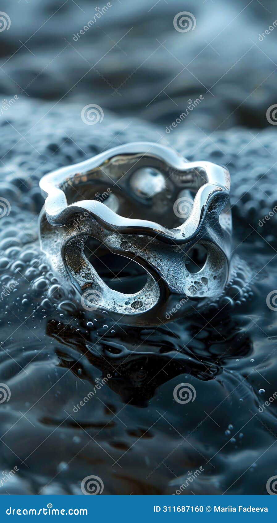 A Ring in the Style of Molten Metal in Silver Color. Stock Photo ...