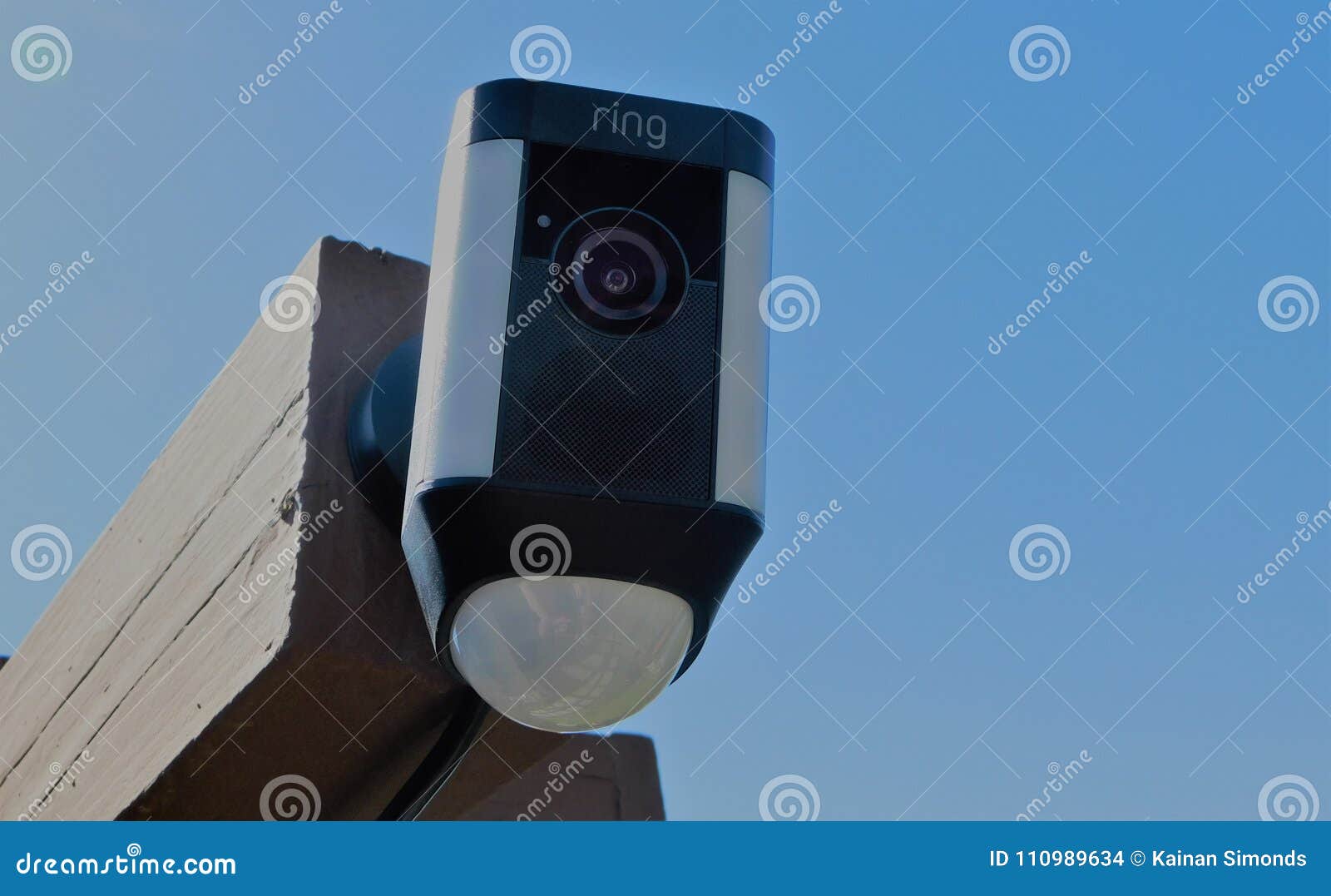 Ring Video Security Camera Mounted To a Post. Editorial Stock Image ...