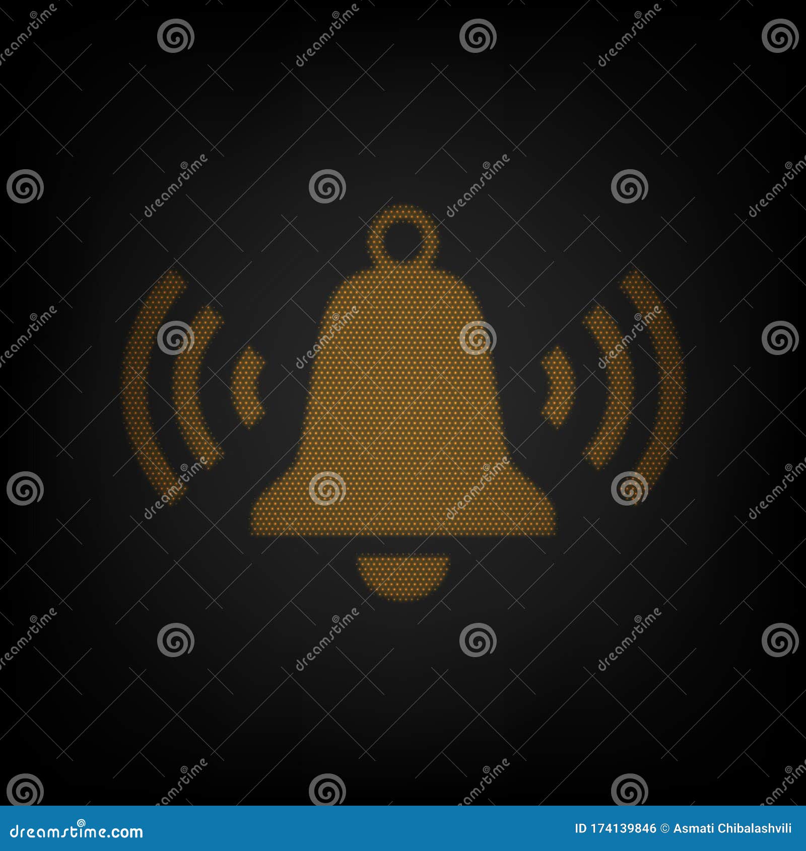 Ringing Bell Icon. Icon As Grid of Small Orange Light Bulb in Darkness ...