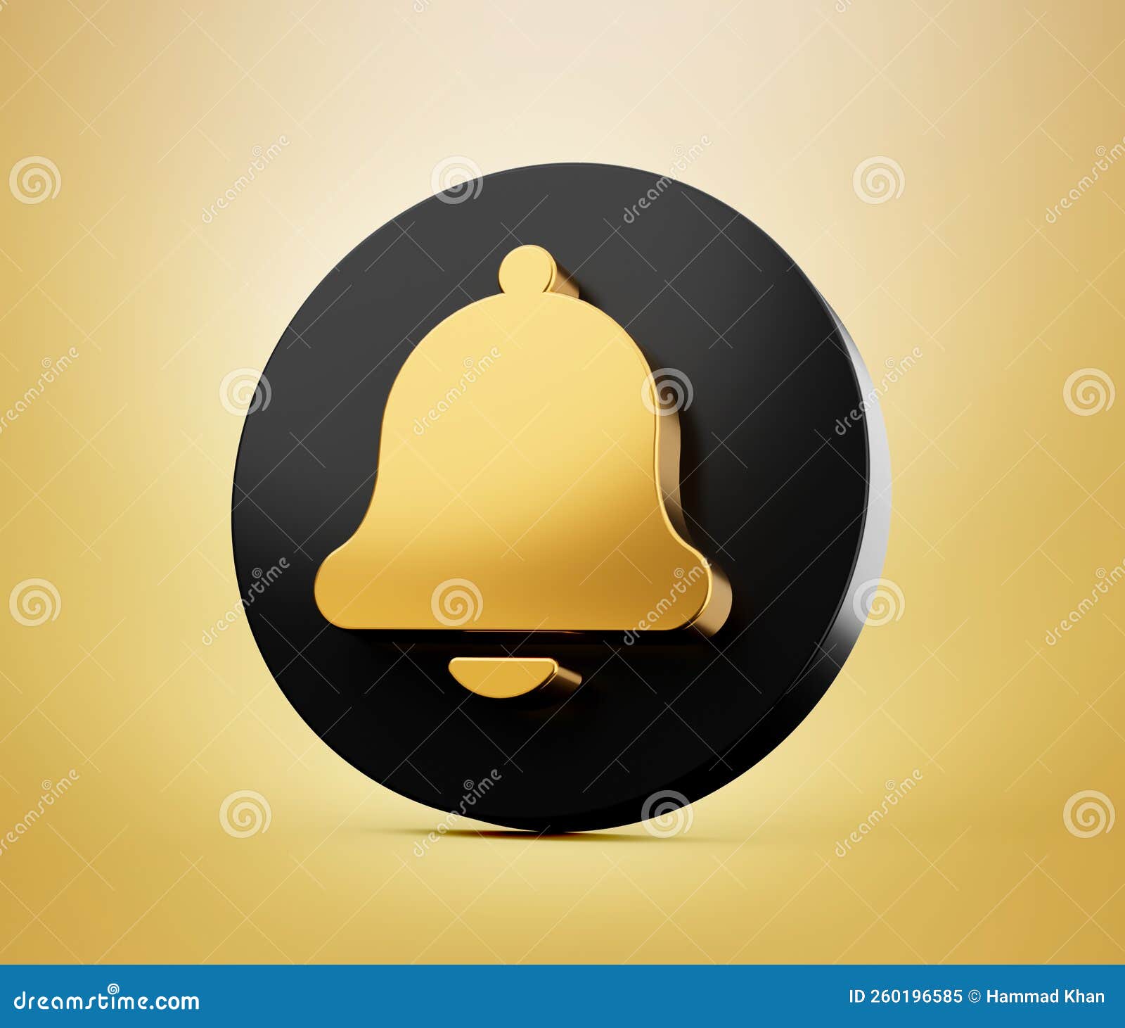 Ringing Bell Icon on Black Icon with Gold Button. 3d Illustration Stock ...