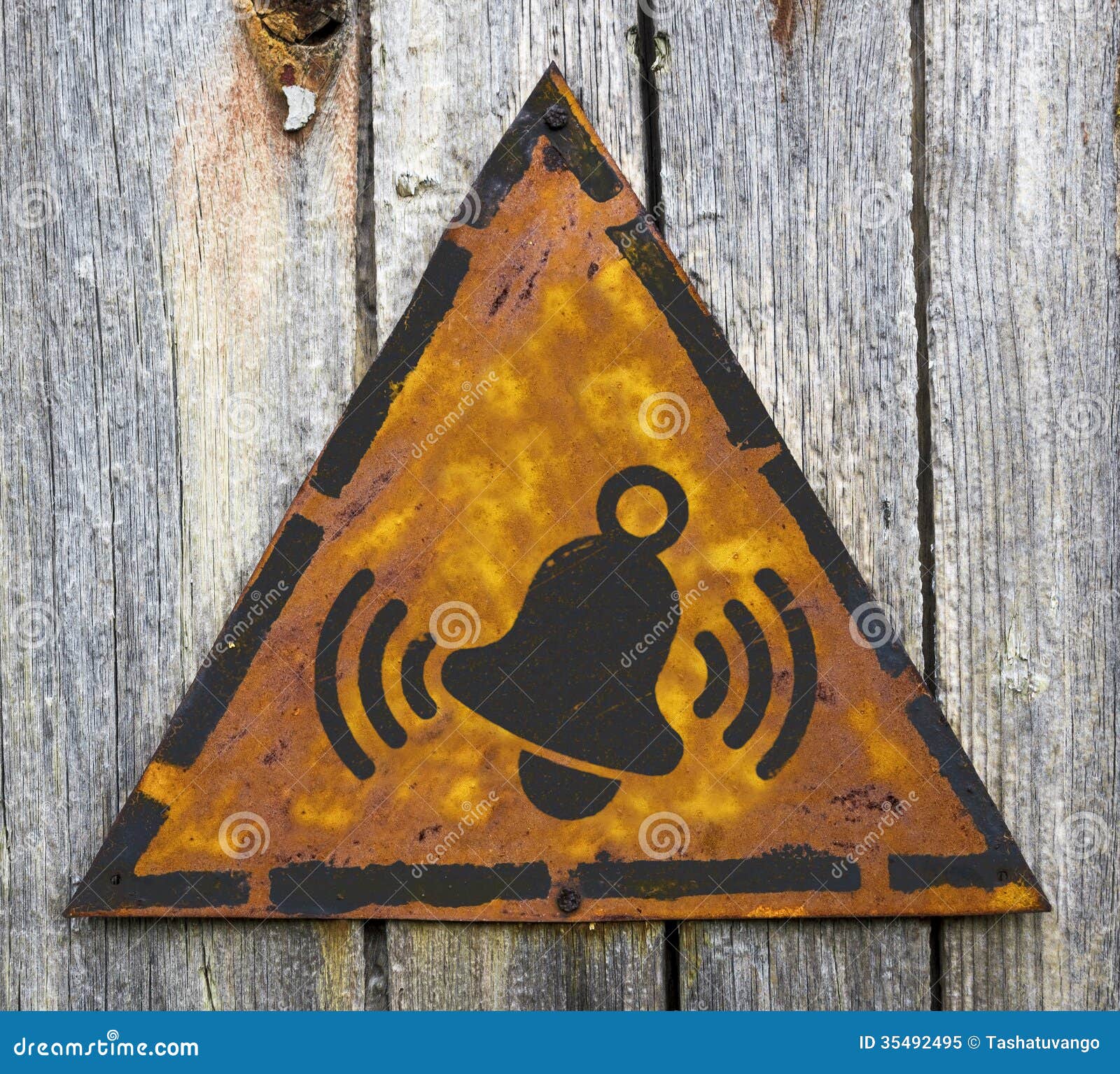 Ringing Bell Icon on Rusty Warning Sign. Stock Image - Image of ...