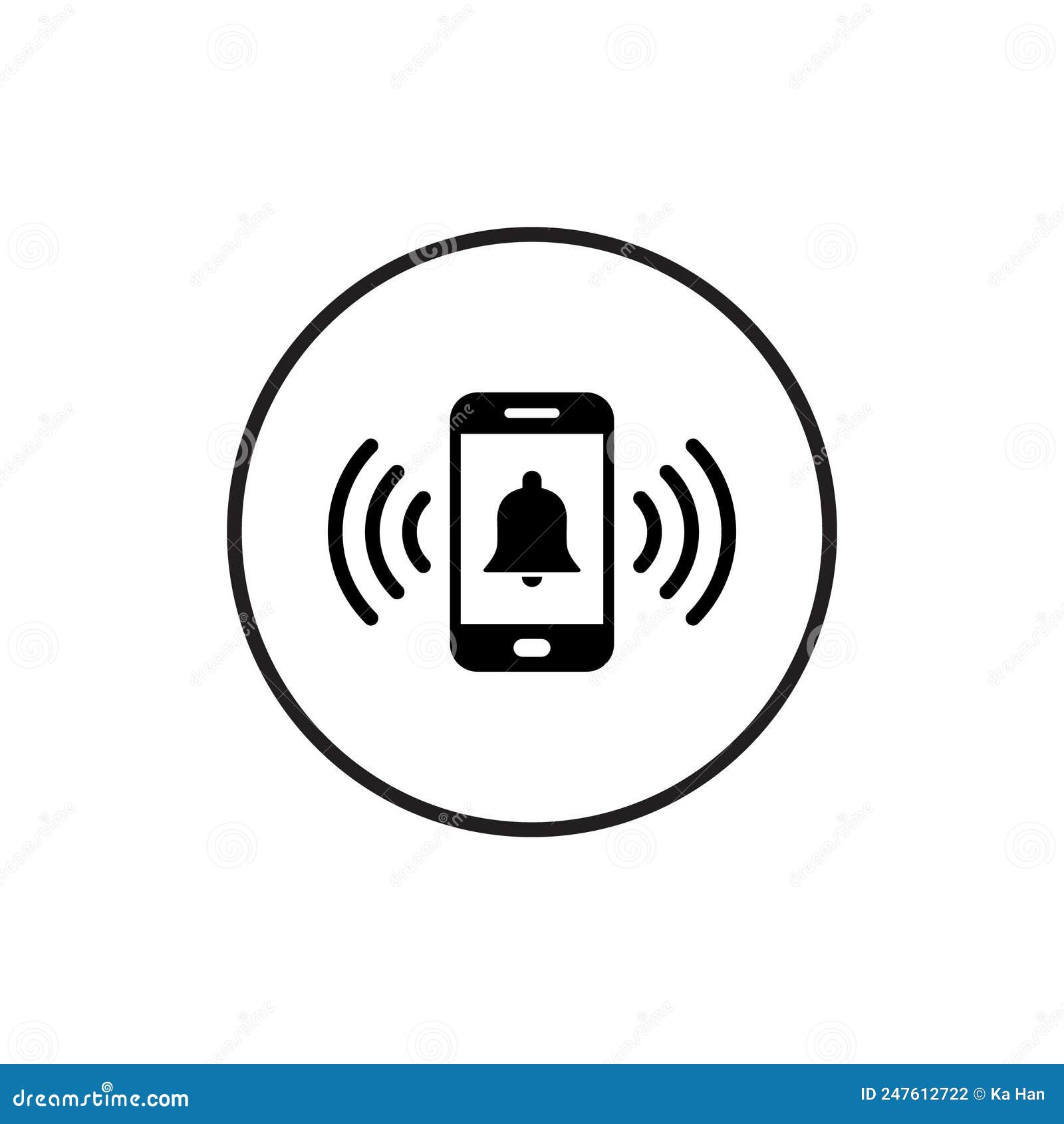 Ringing Bell Icon on Screen Smartphone. Notification Sign Symbol Vector ...