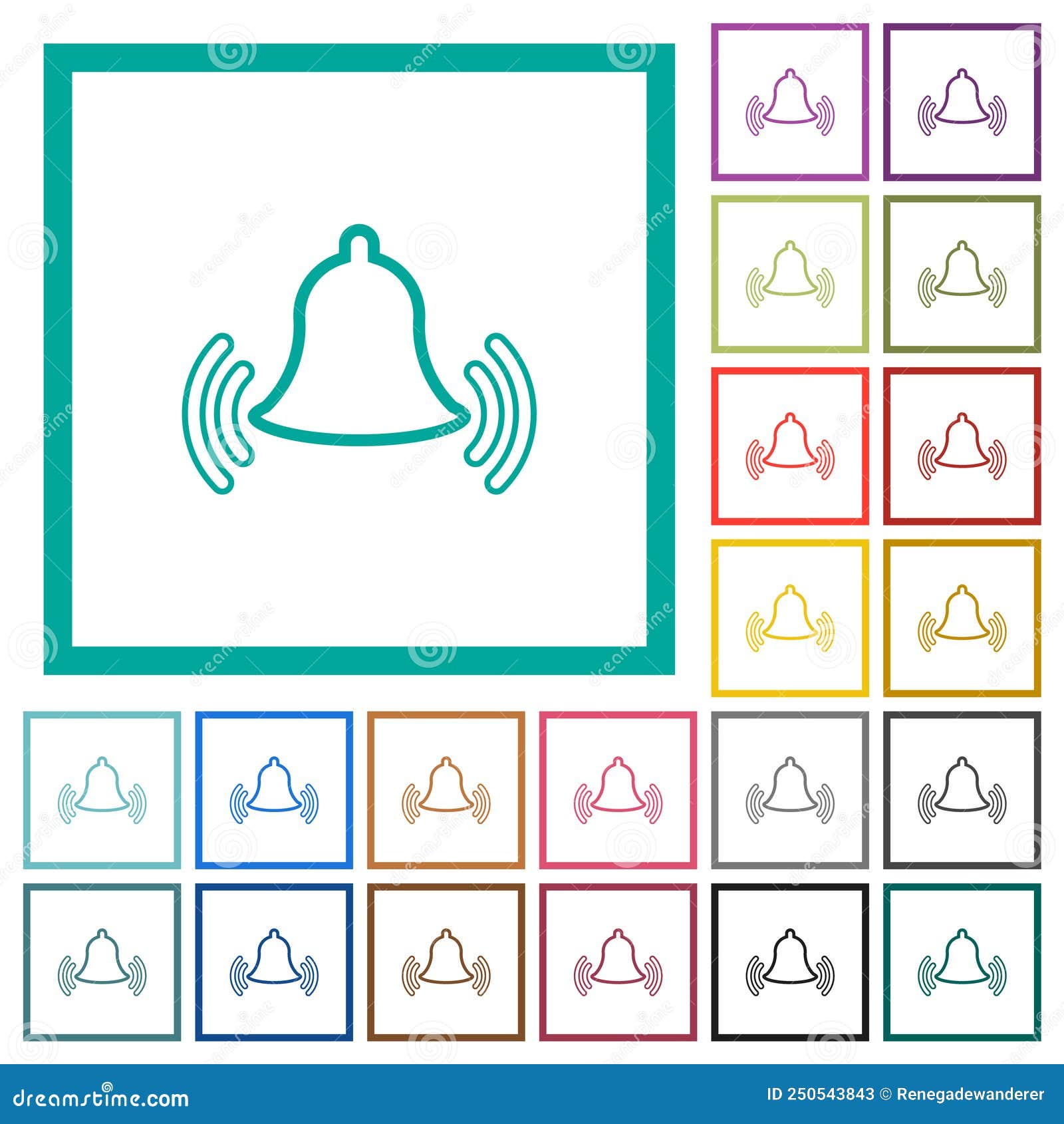 Ringing Bell Outline Flat Color Icons with Quadrant Frames Stock Vector ...