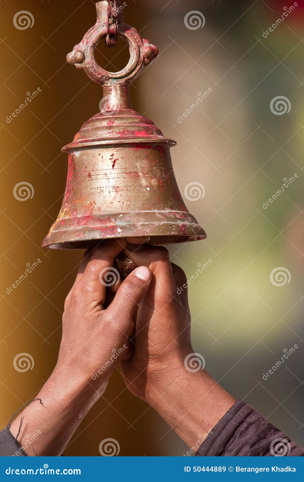 Ringing Buddhist Bell in Nepali Temple Stock Image - Image of close ...