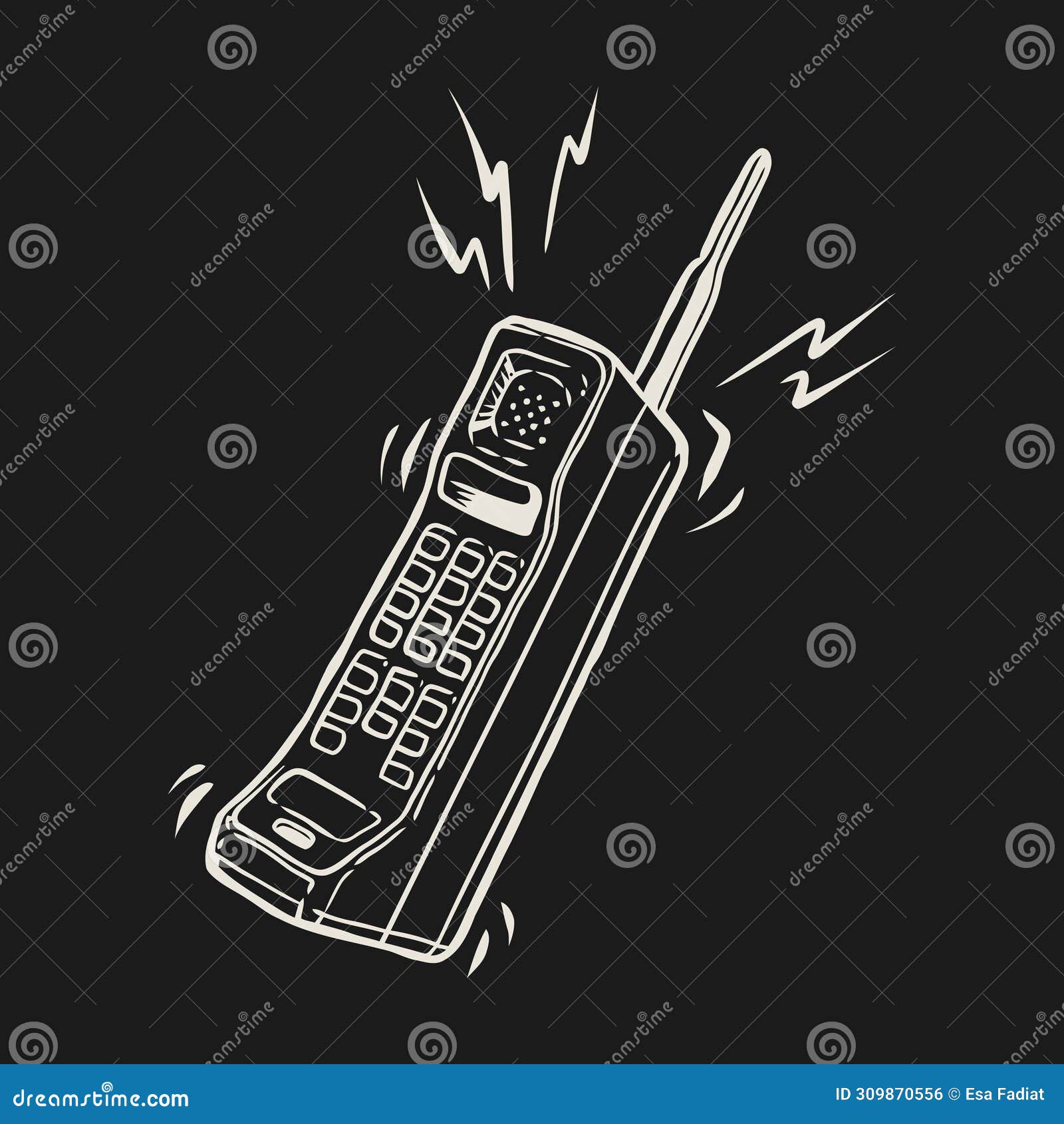 A Ringing Cordless Phone in a Nostalgic, Hand Drawn Vector Illustration ...