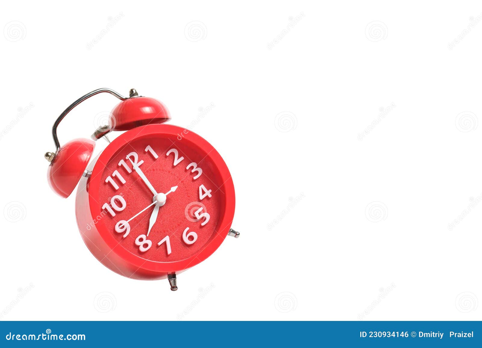 Ringing Red Alarm Clock, Isolate on White Background, Eight Morning or ... Ringing Red Alarm Clock, Isolate on White Background, Eight Morning or ...