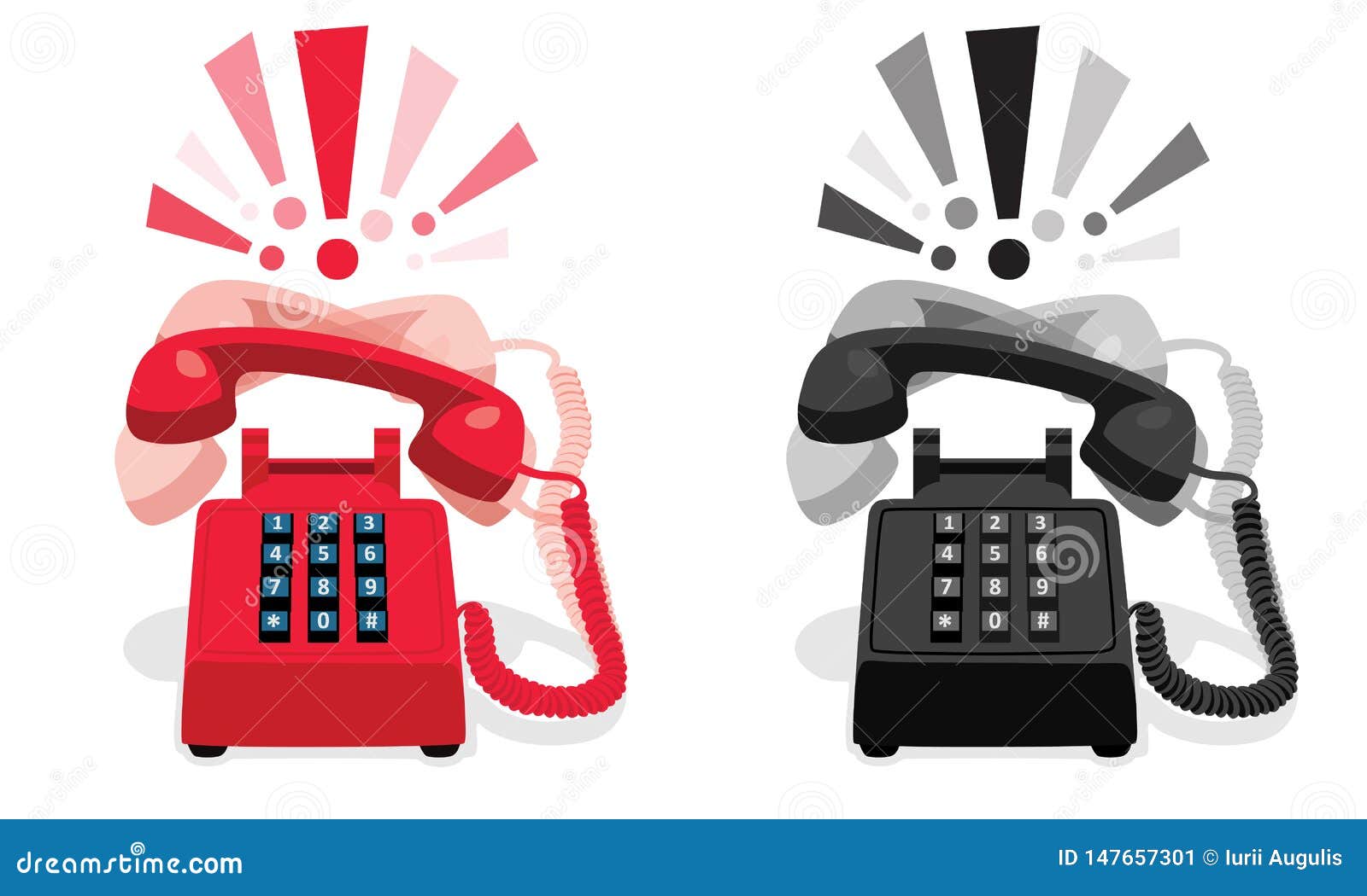 Ringing Stationary Phone With Button Keypad And With Exclamation Marks ...