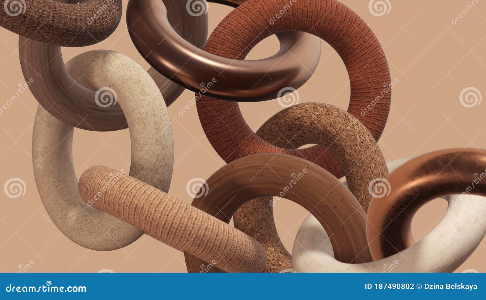 Rings of Different Materials. Abstract Illustration, 3d Render. Stock ...