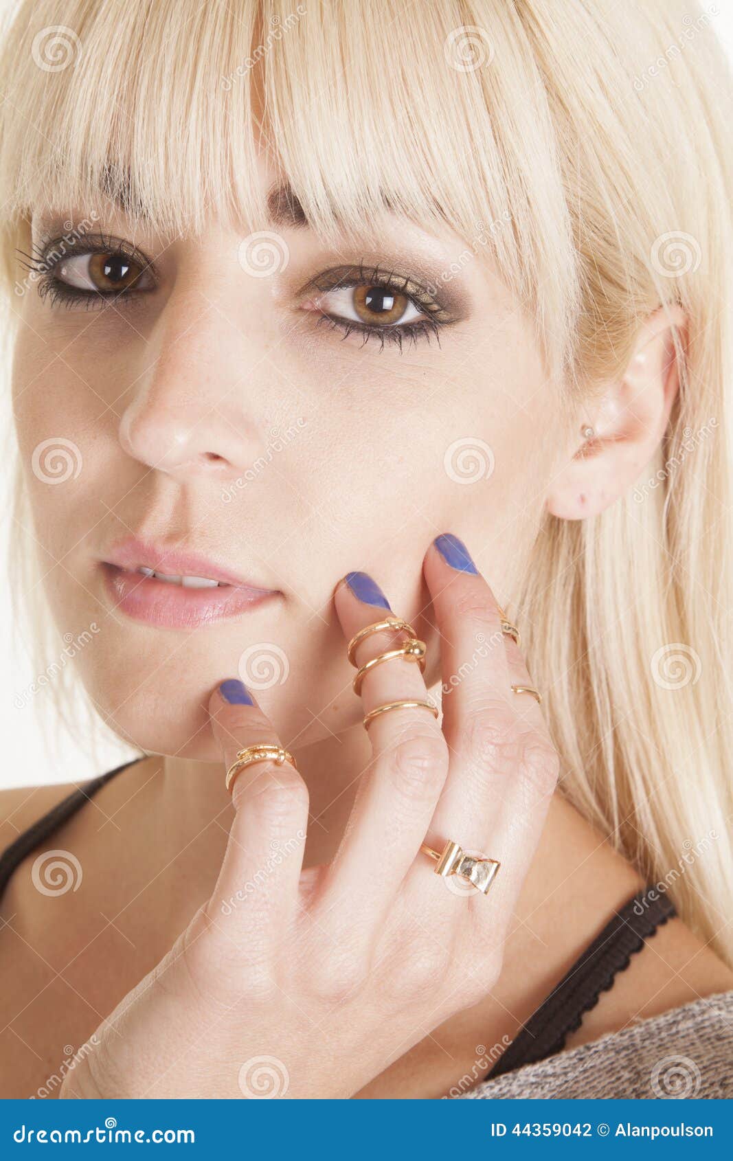 Rings fingers by face stock photo. Image of isolated - 44359042