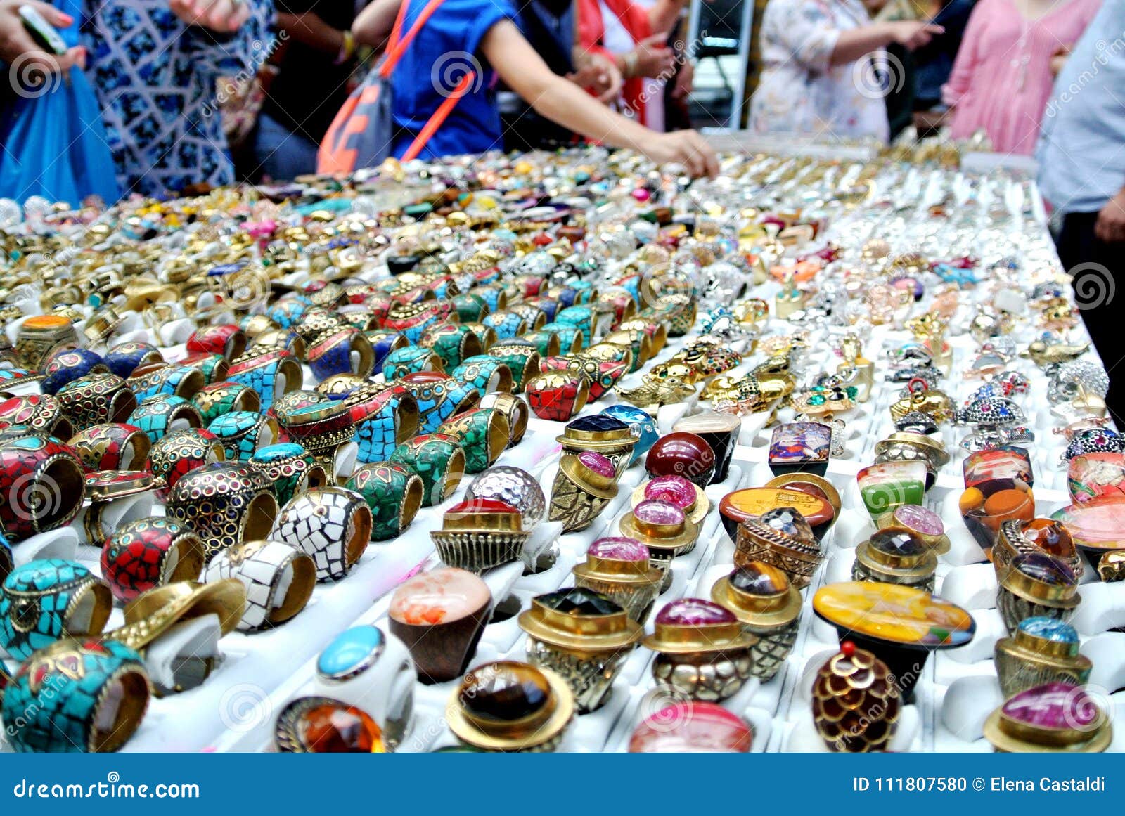 Rings on a market stall stock photo. Image of accessory - 111807580