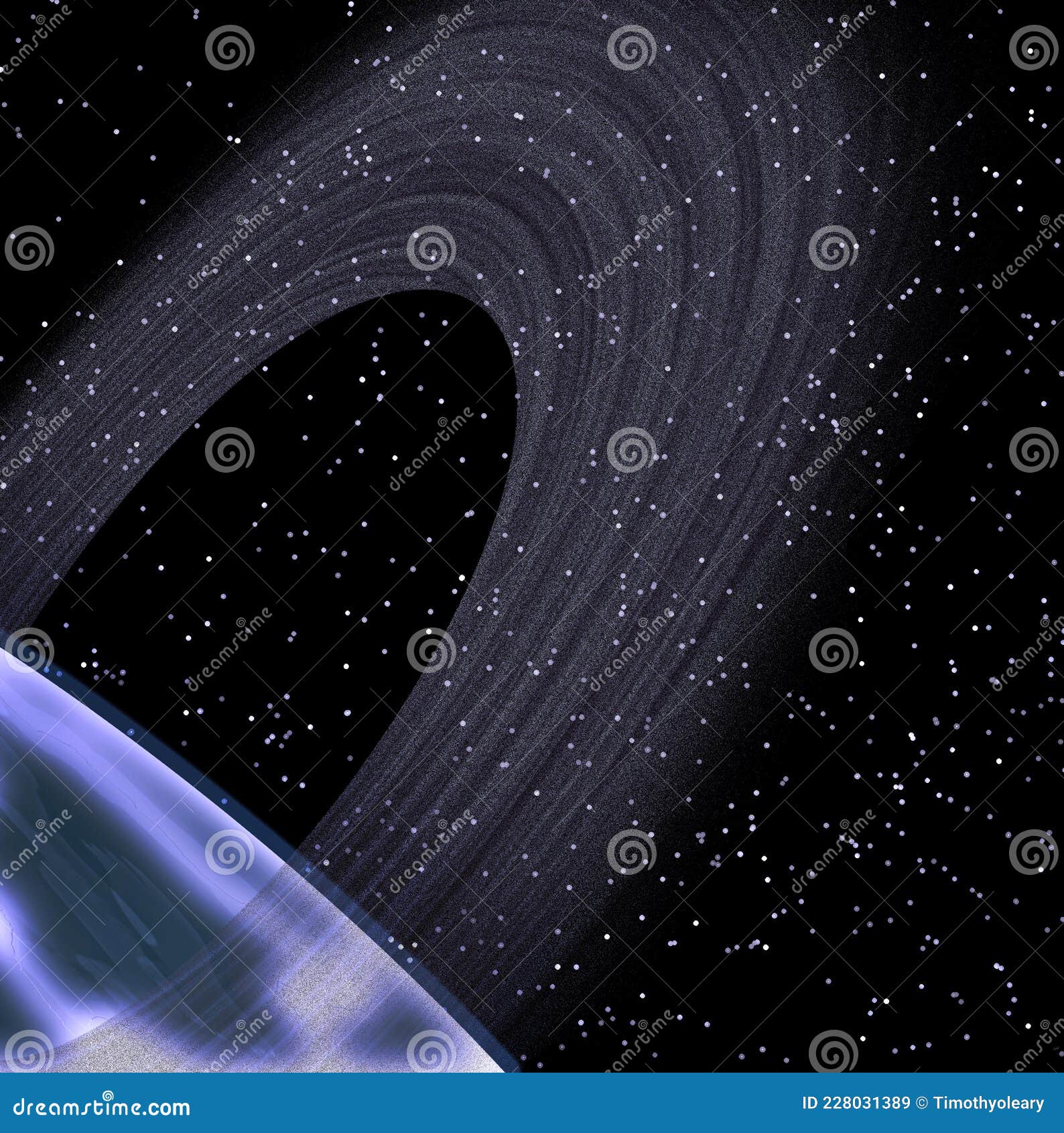 Blue Planet with Rings in a Distant Region of the the Universe Stock ...