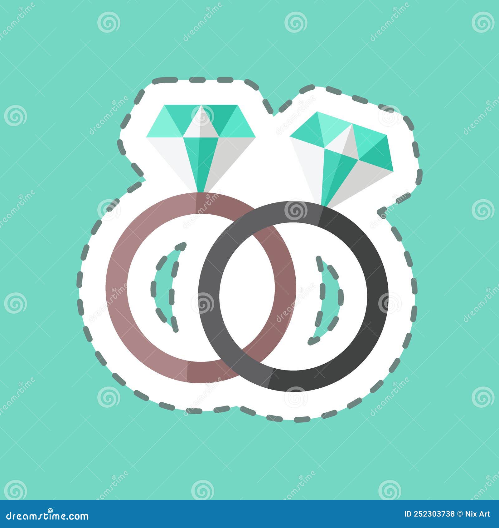 Rings Sticker in Trendy Line Cut Isolated on Blue Background Stock ...