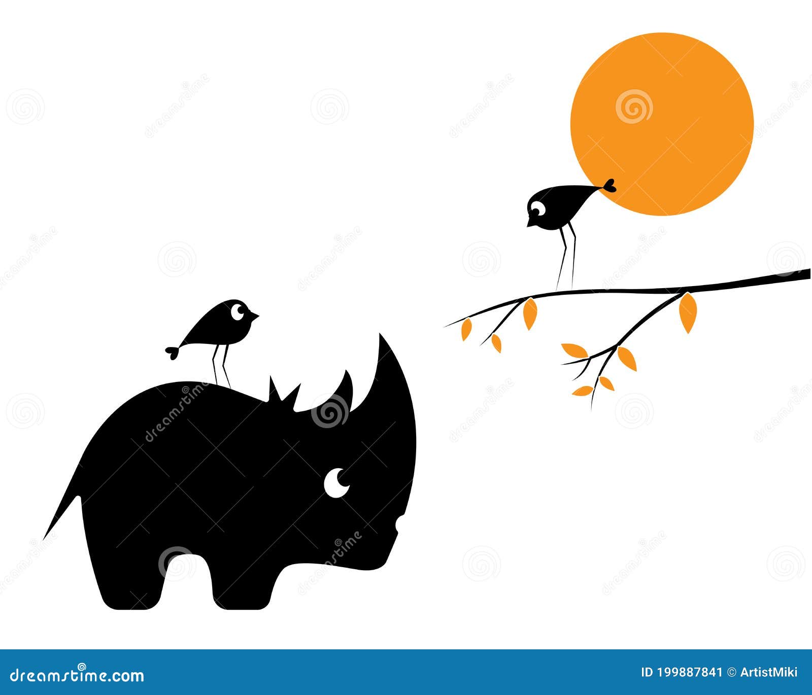 Rhino, Bird And Mouse Cartoon Illustration Isolated On White Background ...