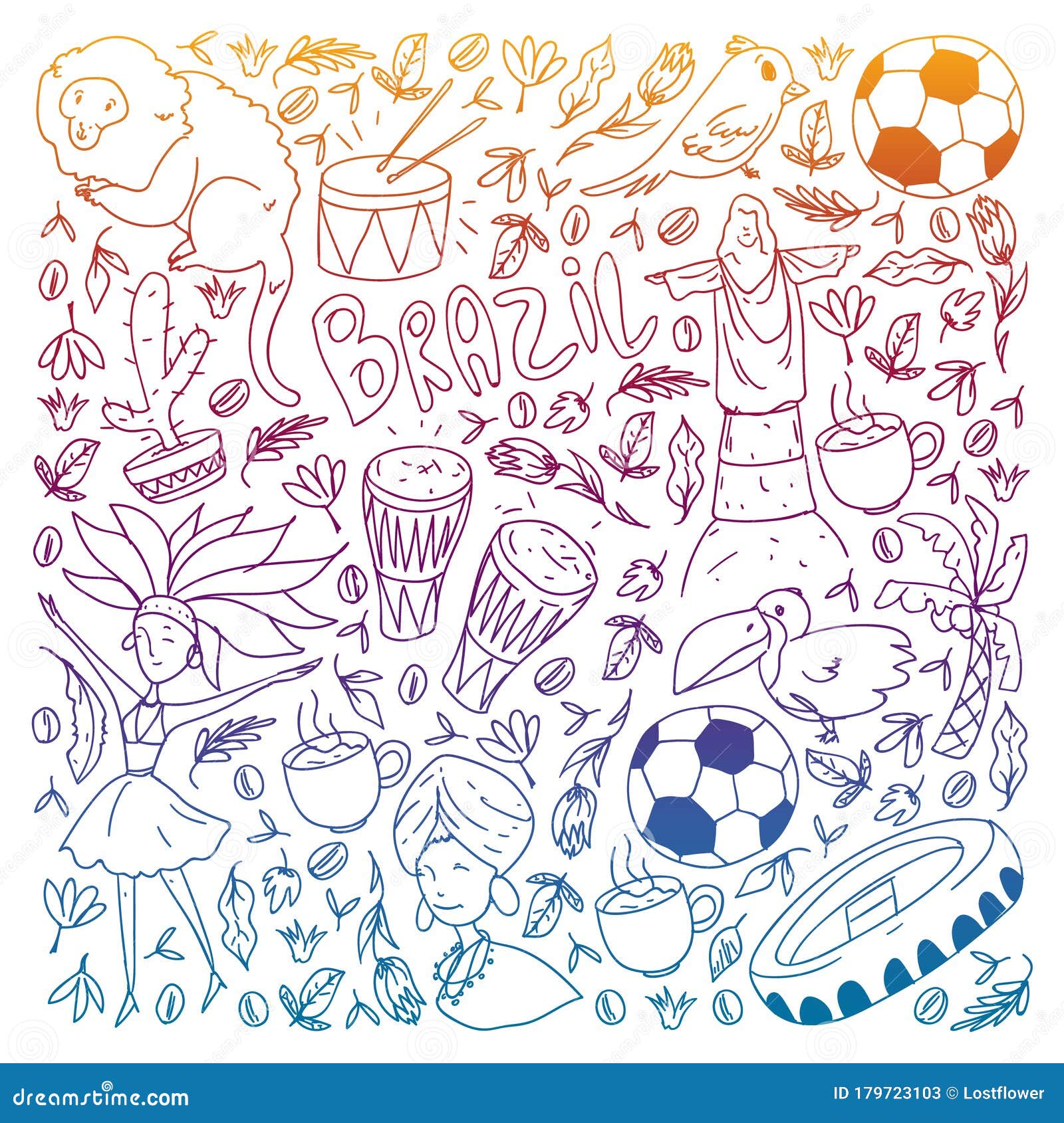 Rio De Janeiro Brazil. Vector Pattern with National Symbols. Stock ...