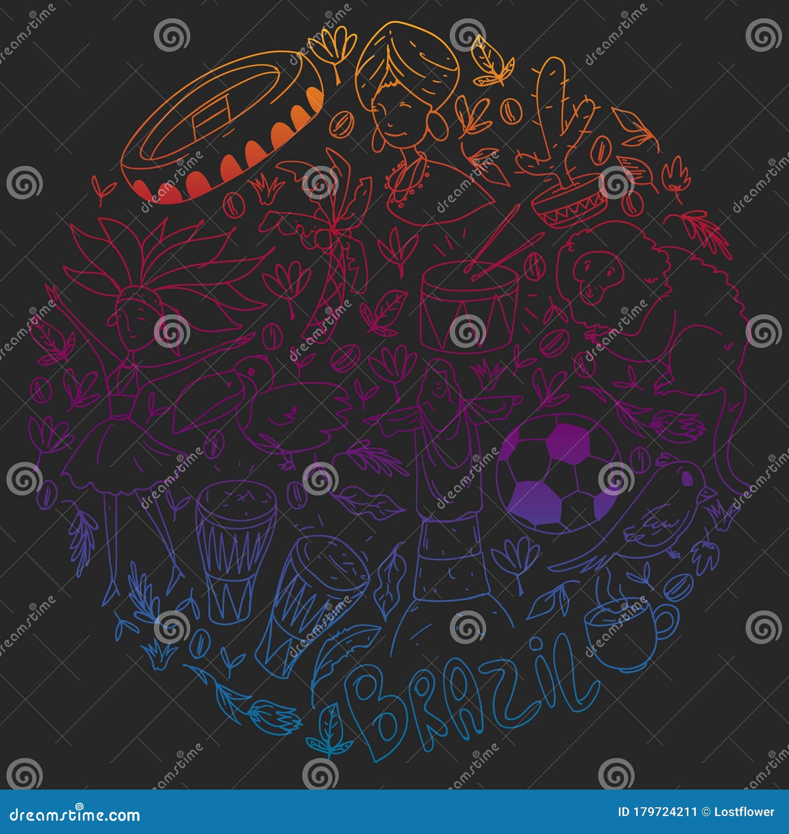 Rio De Janeiro Brazil. Vector Pattern with National Symbols. Stock ...